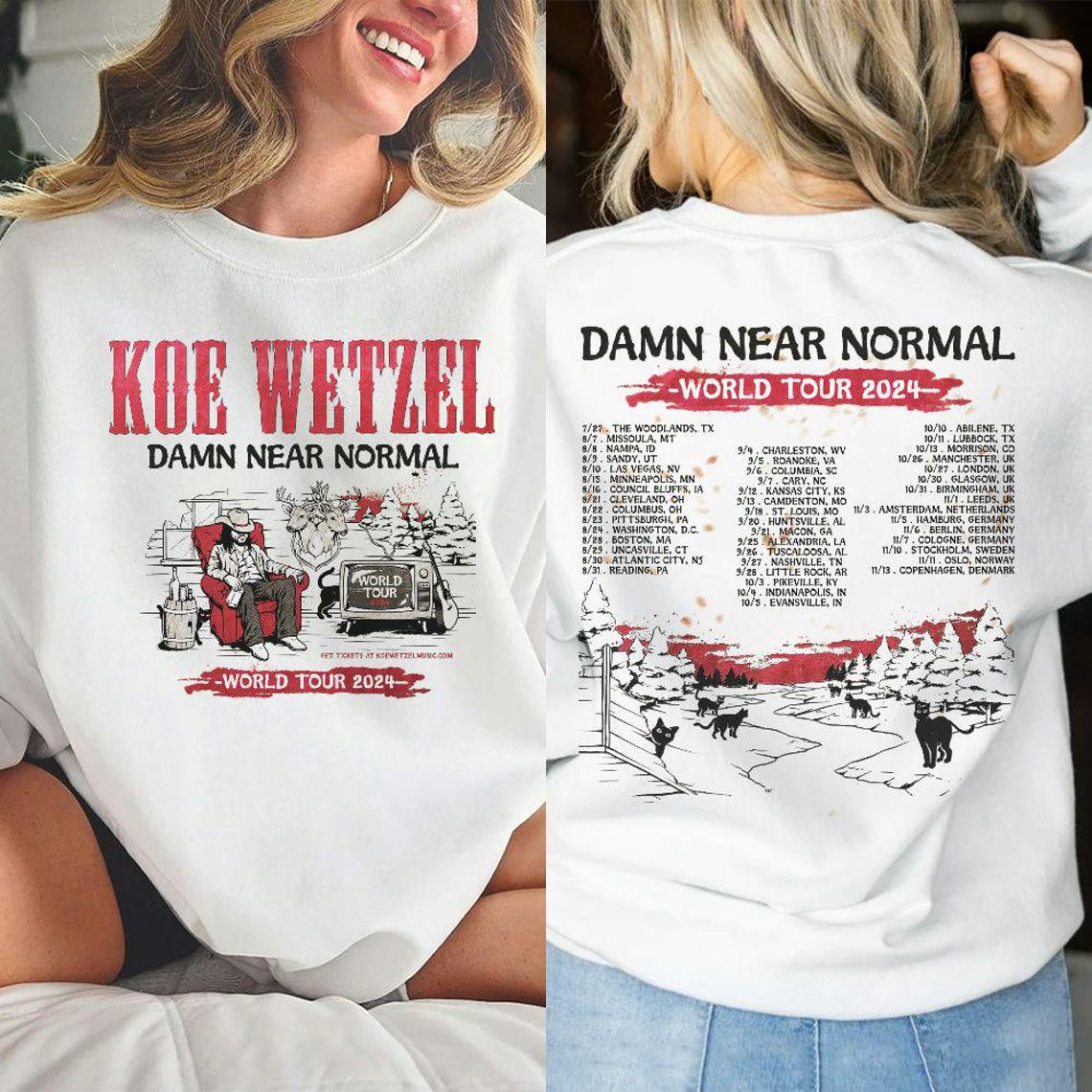 Koe Wetzel Concert 2 Side Sweatshirt, Koe Wetzel Damn Near Normal World ...