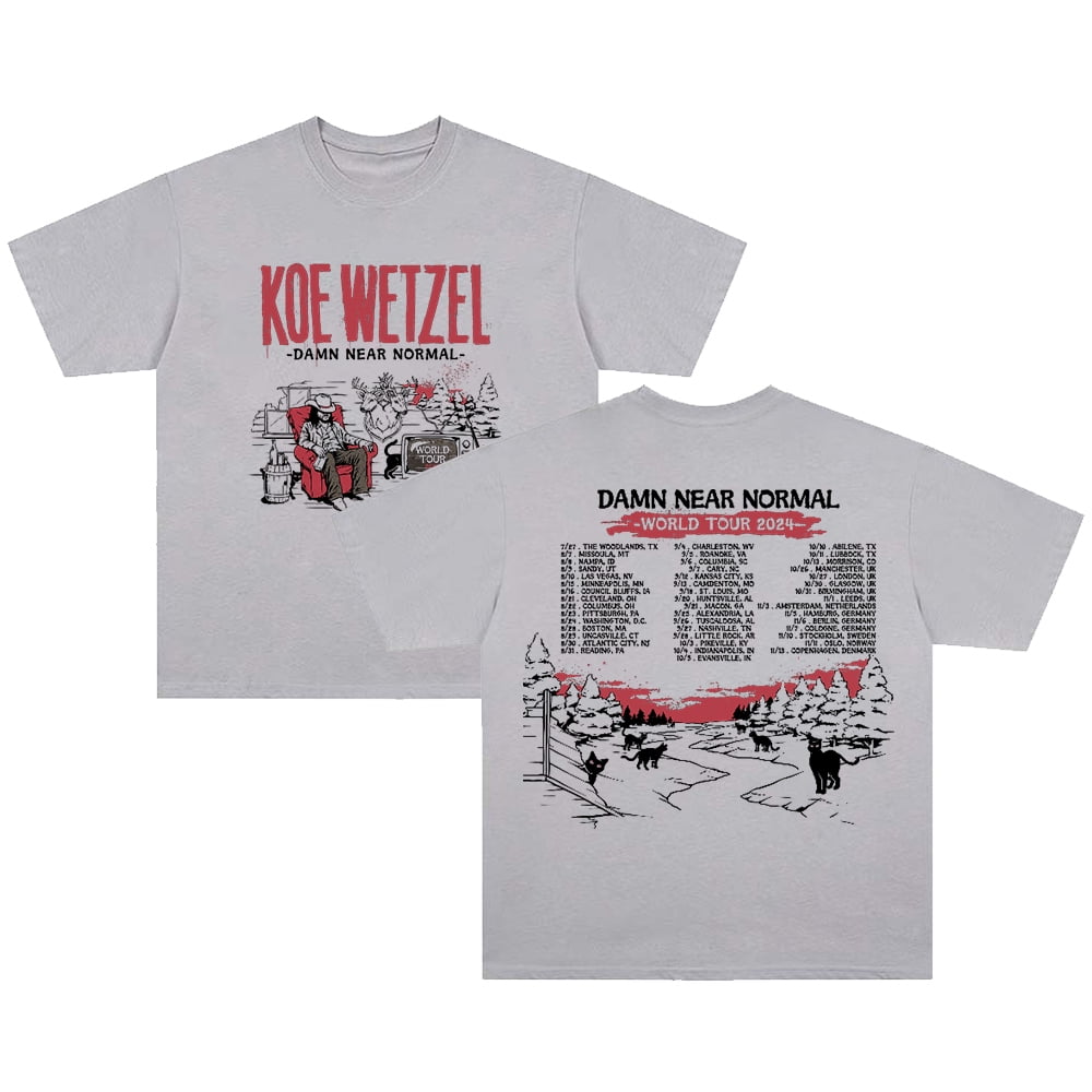 Koe Wetzel Damn Near Normal World Tour 2024 T-shirt Short Sleeve Cotton ...