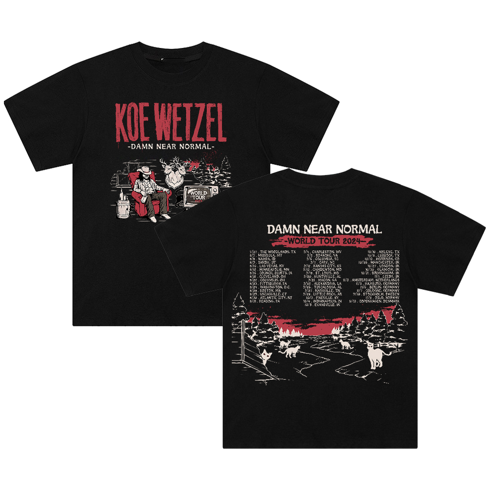 Koe Wetzel Damn Near Normal World Tour 2024 T-shirt Short Sleeve Cotton ...