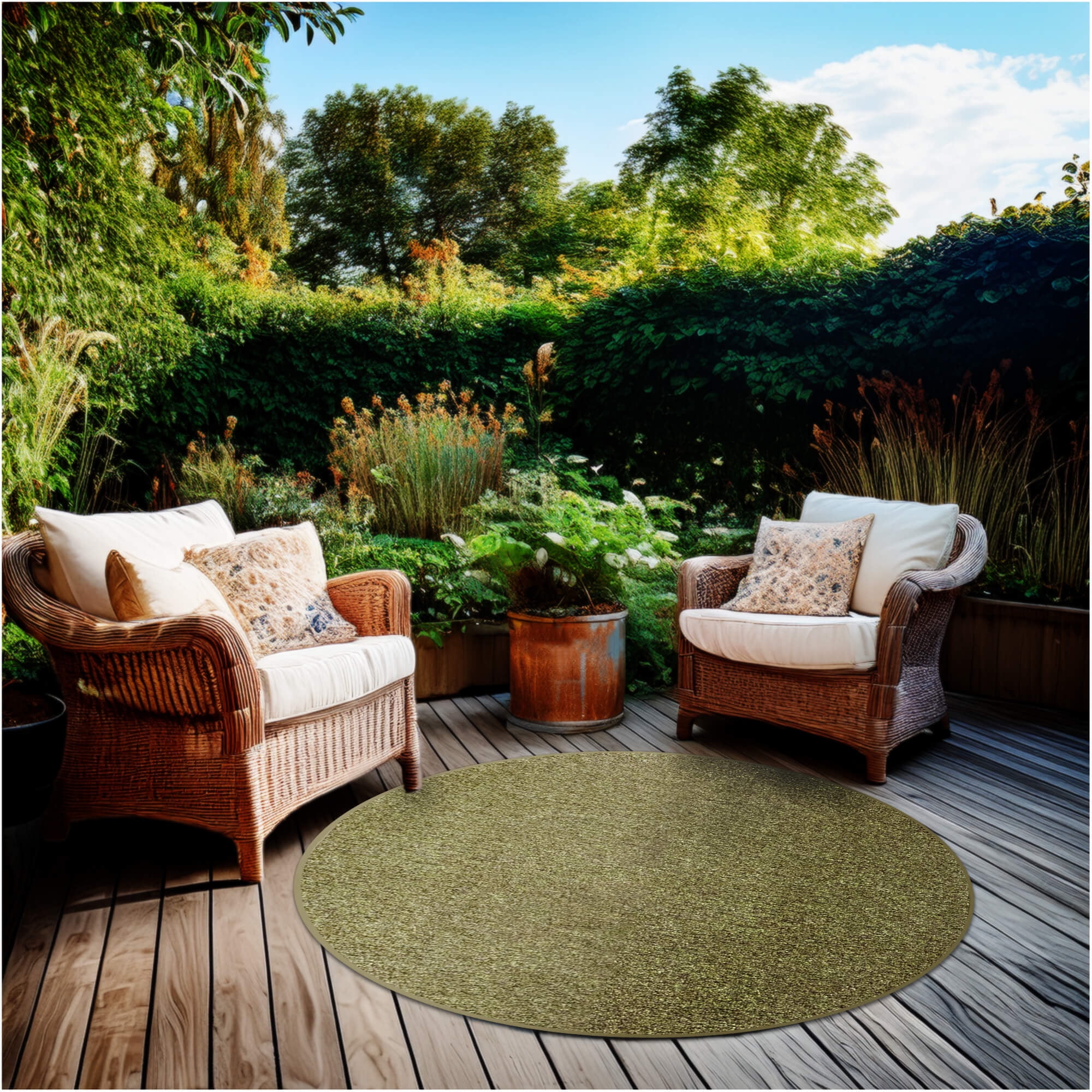 Koeckritz Rugs 11' Round Mossy Bark Ultra Artificial Turf Indoor and ...