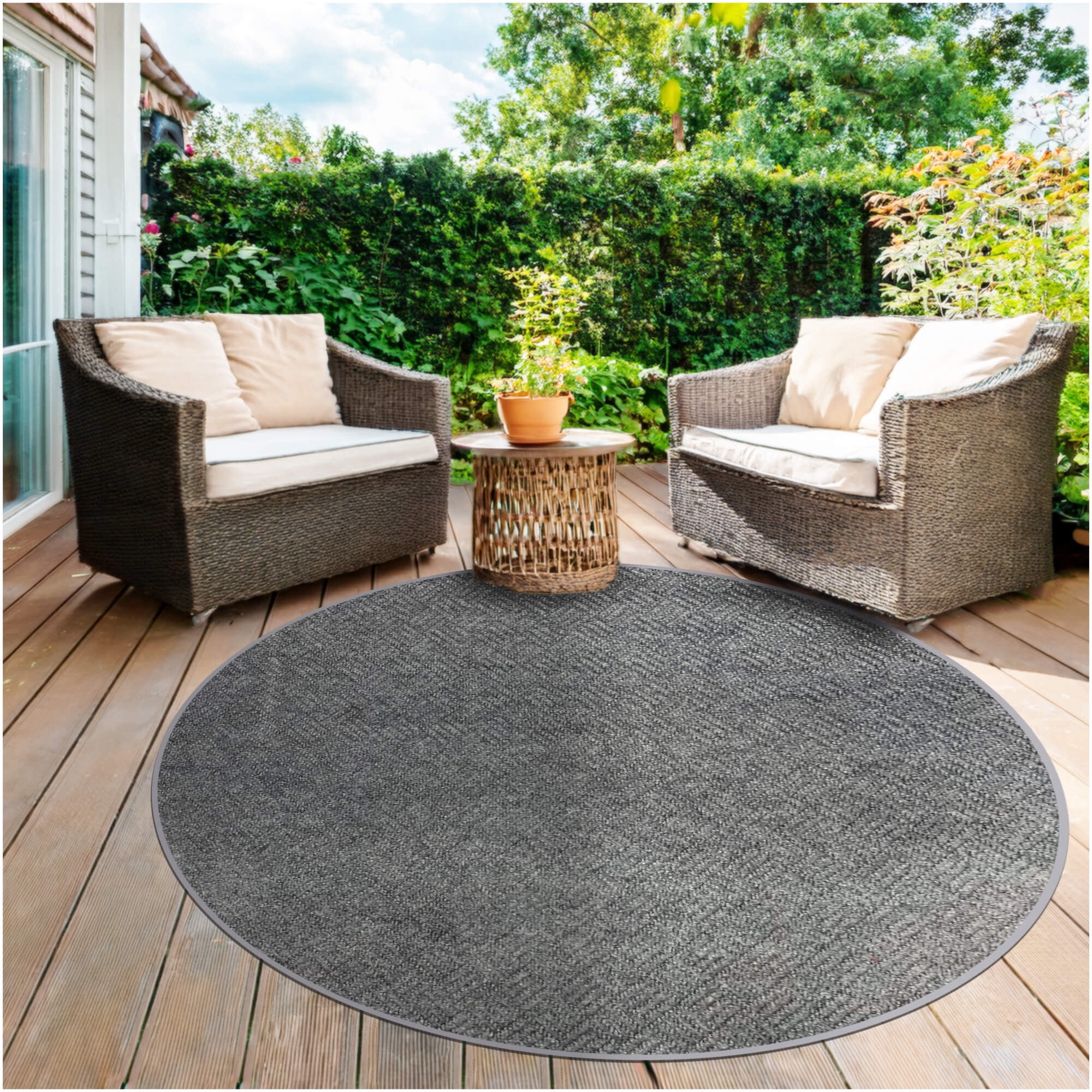 Koeckritz Rugs 12' Round Tin Gray Premium Soft Beige Indoor Outdoor Rug ...