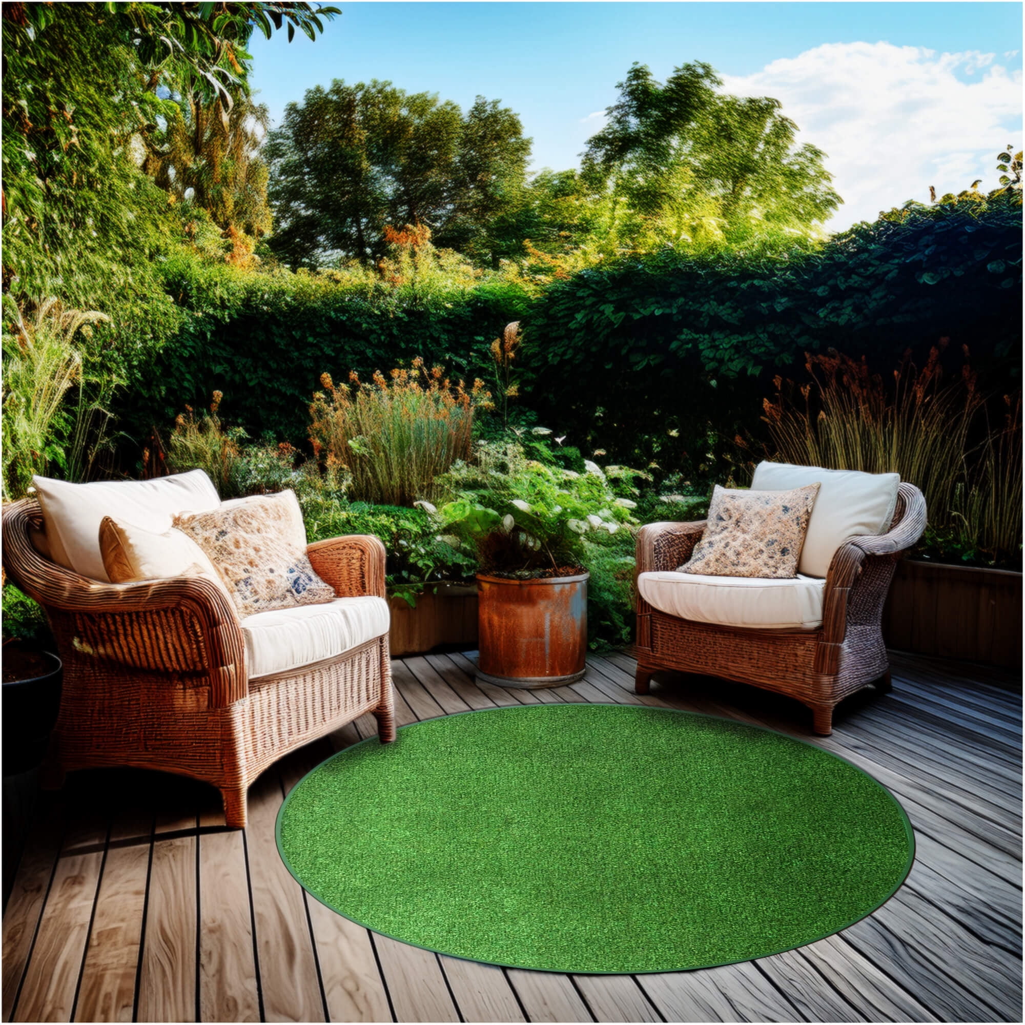 Koeckritz Rugs Backyard 11' Round Ultra Artificial Turf Indoor and ...
