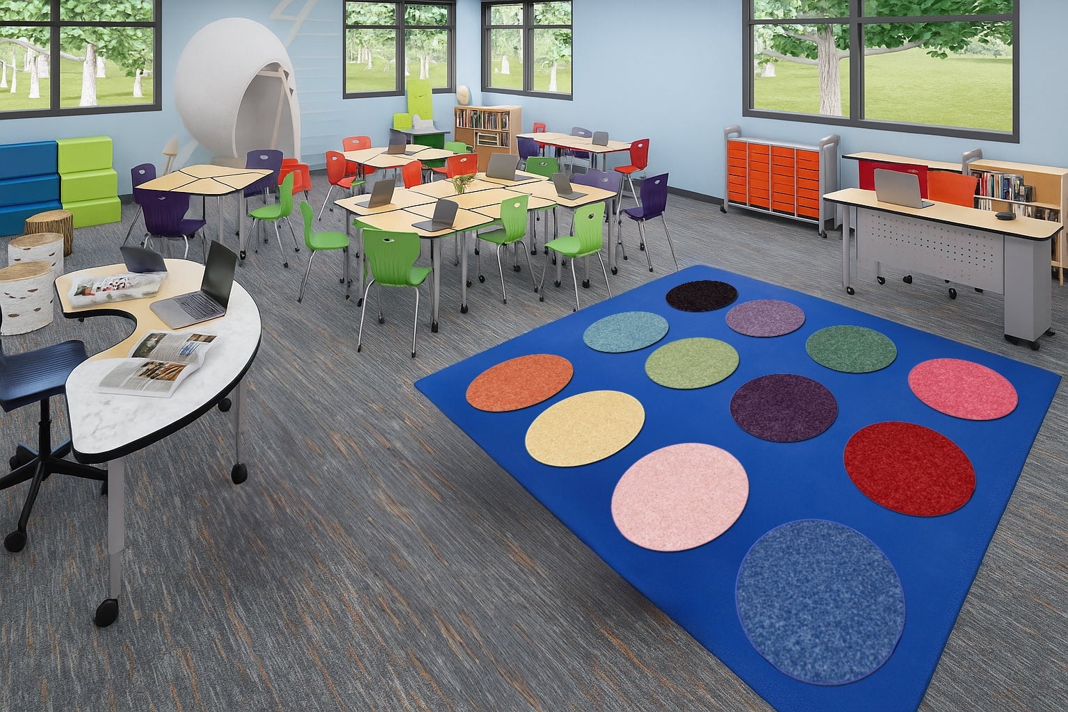 Koeckritz Rugs Lime Green Carpet Circle Seats 6-Pack 18" Round Cushions ...