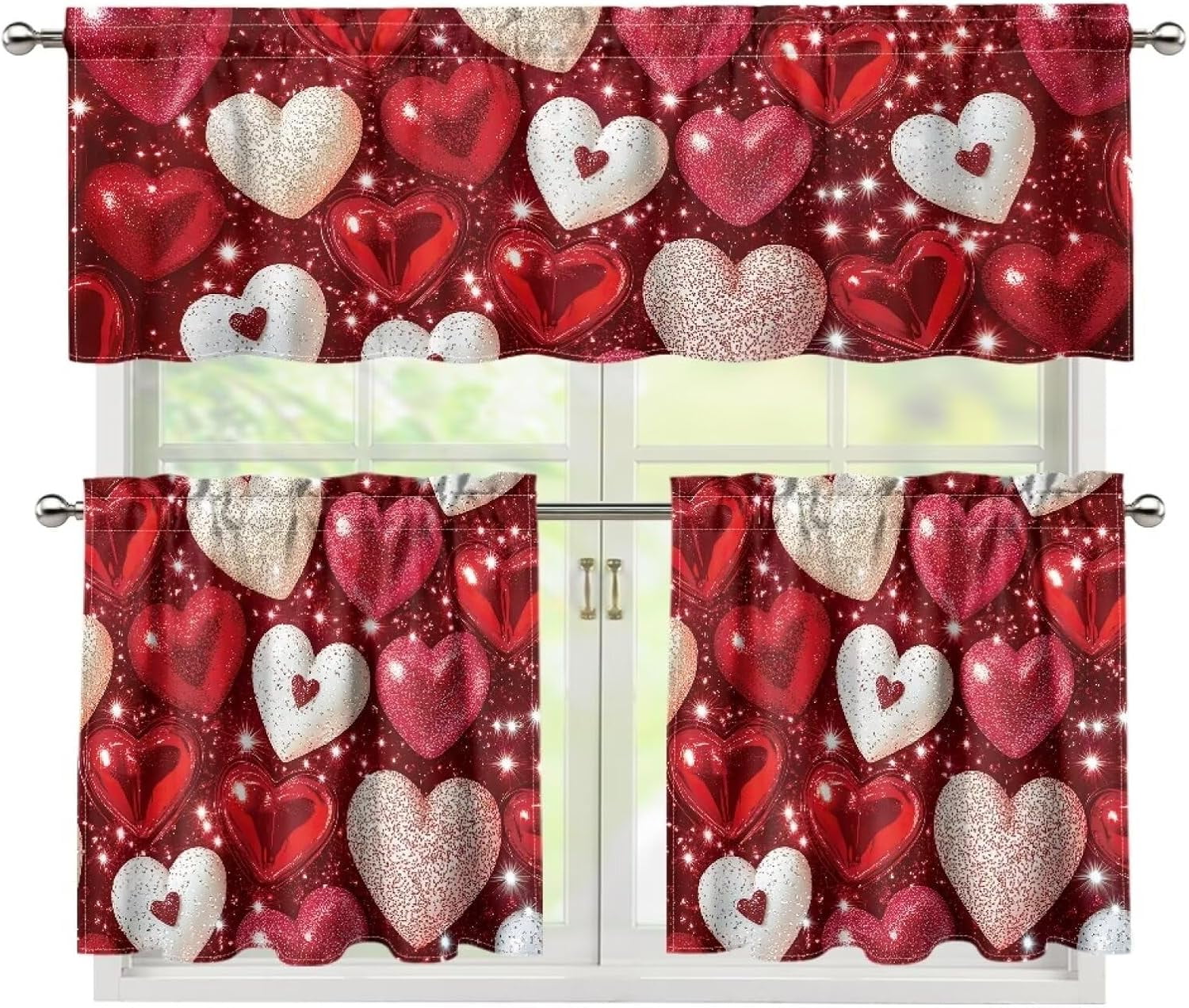 Koesnbre Balloons Heart 3-Piece Kitchen Curtain Set, Rod Pocket Kitchen ...