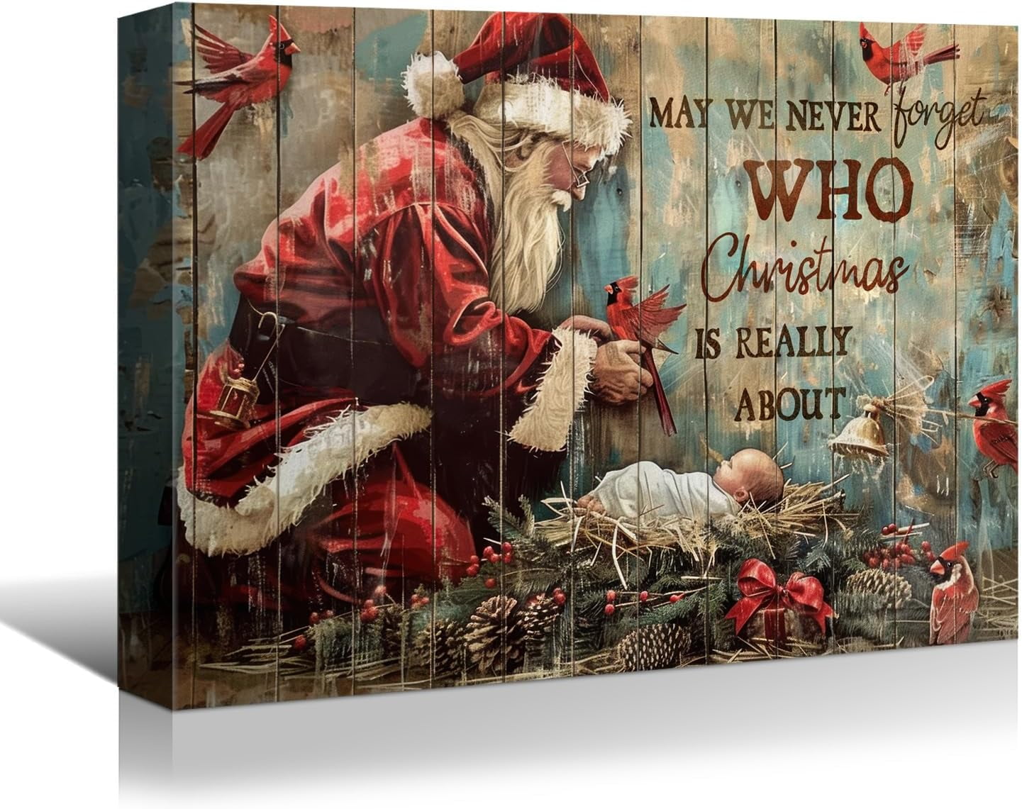 Koesnbre - Christmas Canvas Wall Art Kneeling Santa Praying for a Baby ...