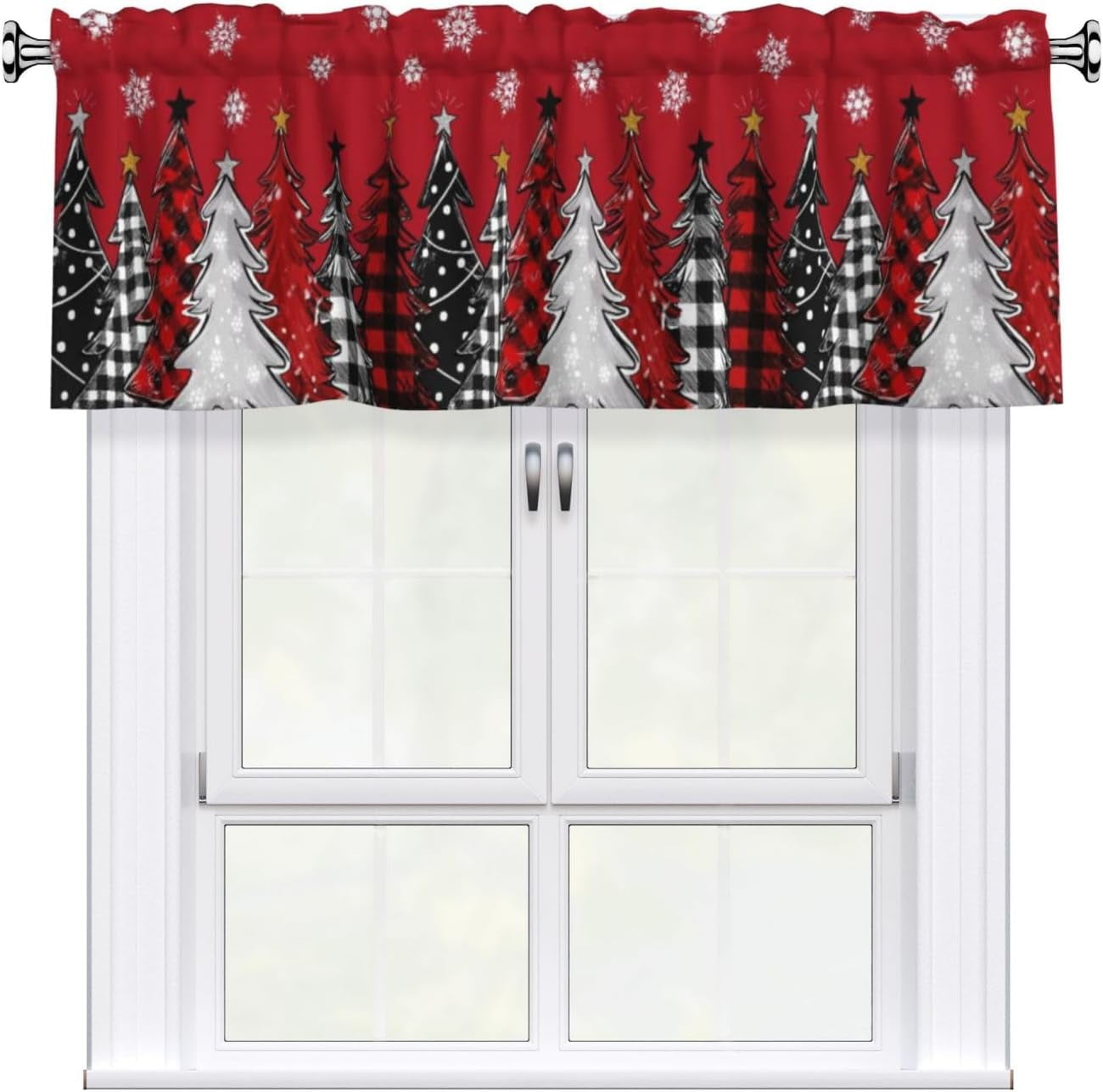 Koesnbre Christmas Tree Valance Curtain for Kitchen 54"x18" Red Black ...