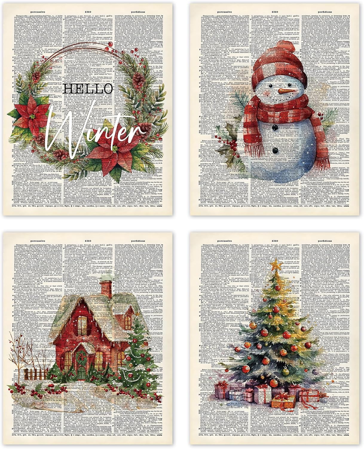 Koesnbre Vintage Hello Winter Christmas Posters Prints Framed Set of 4 ...