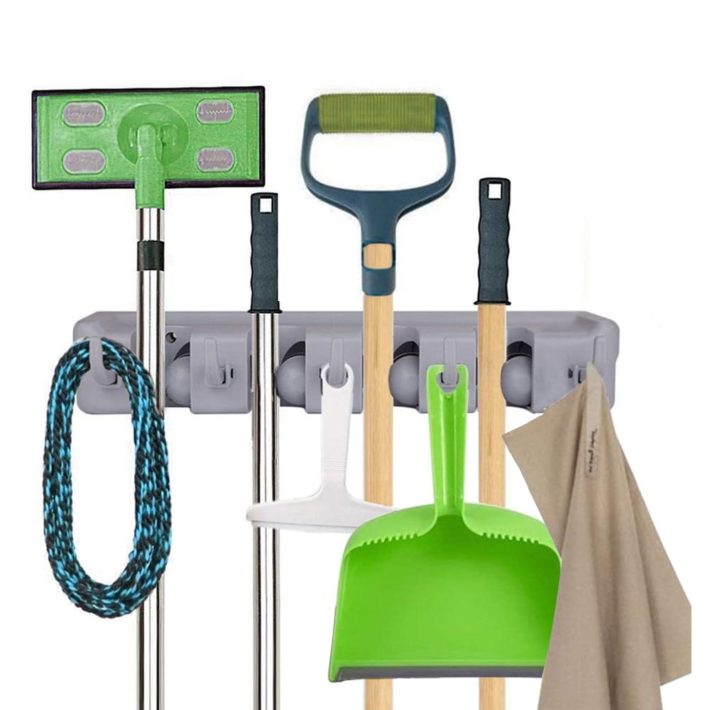 Kogiio Wall Mounted Mop and Broom Holder Rack with 4 Card Slots, 5 ...