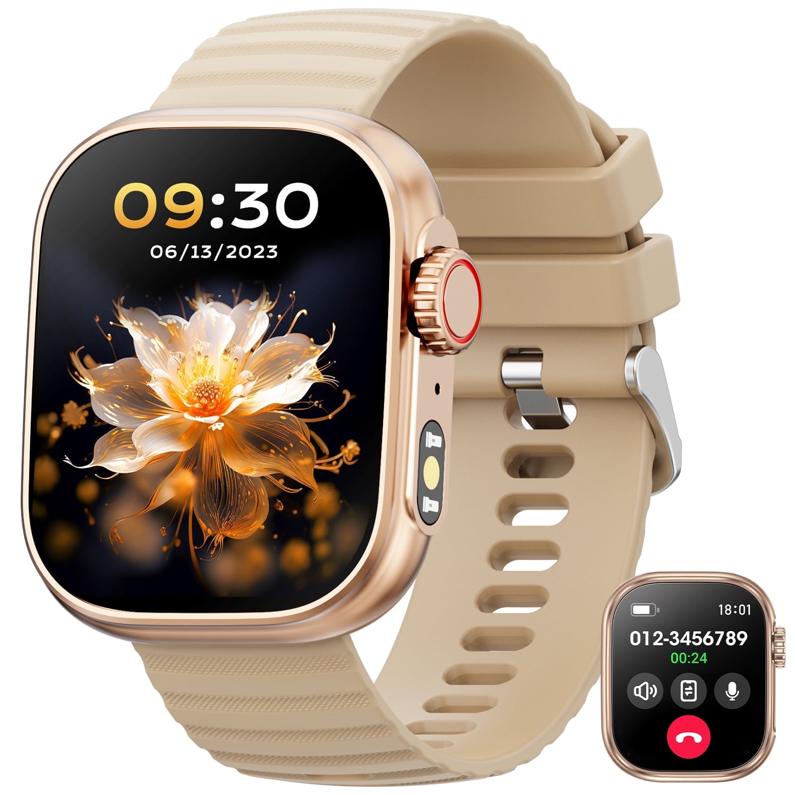 Kogiio Smart Watch for Android/iPhone, Bluetooth Call, Fitness Tracker, Waterproof, Gold ...