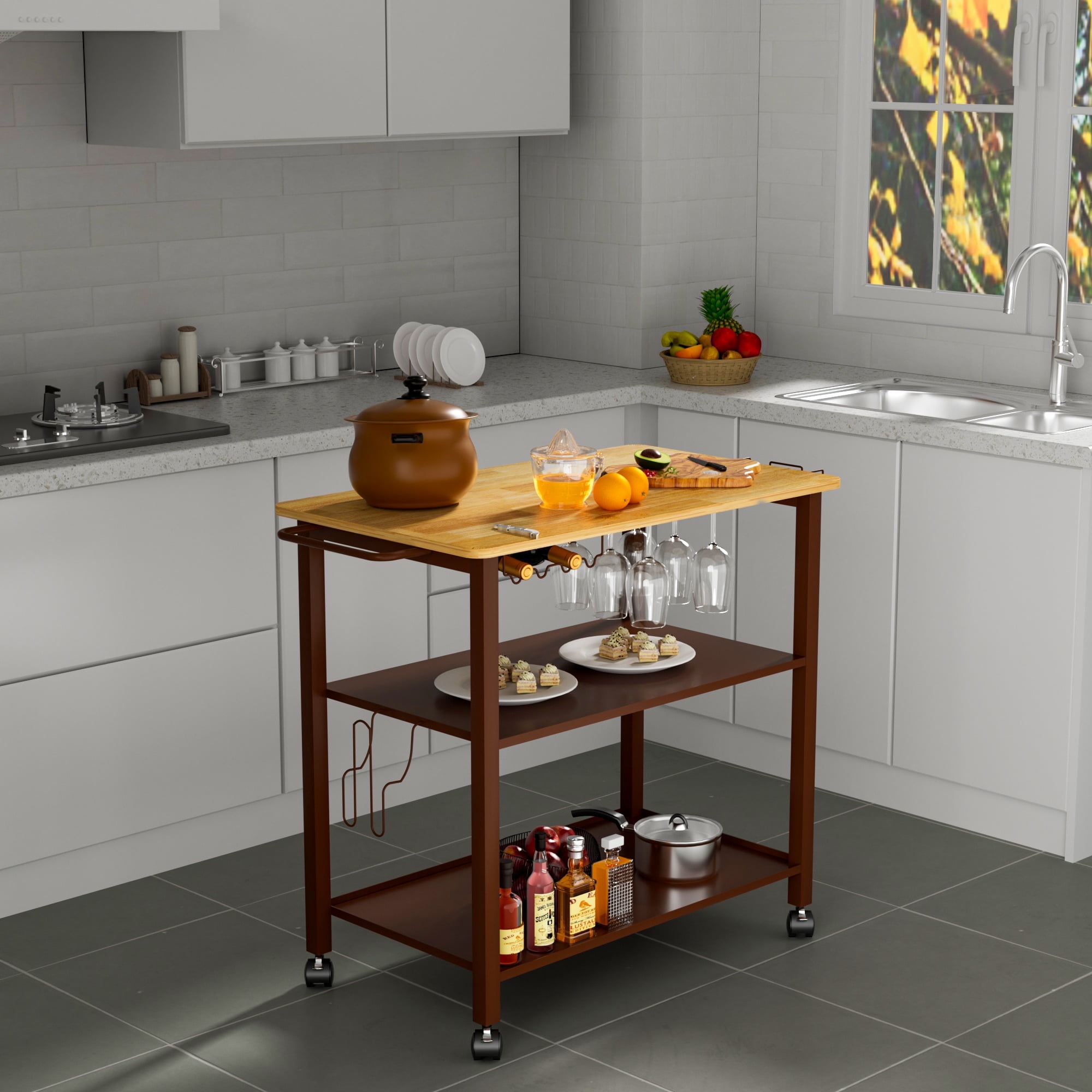 Kognita Kitchen Island on Wheels with Storage Drawer & Shelves,3-Tier ...