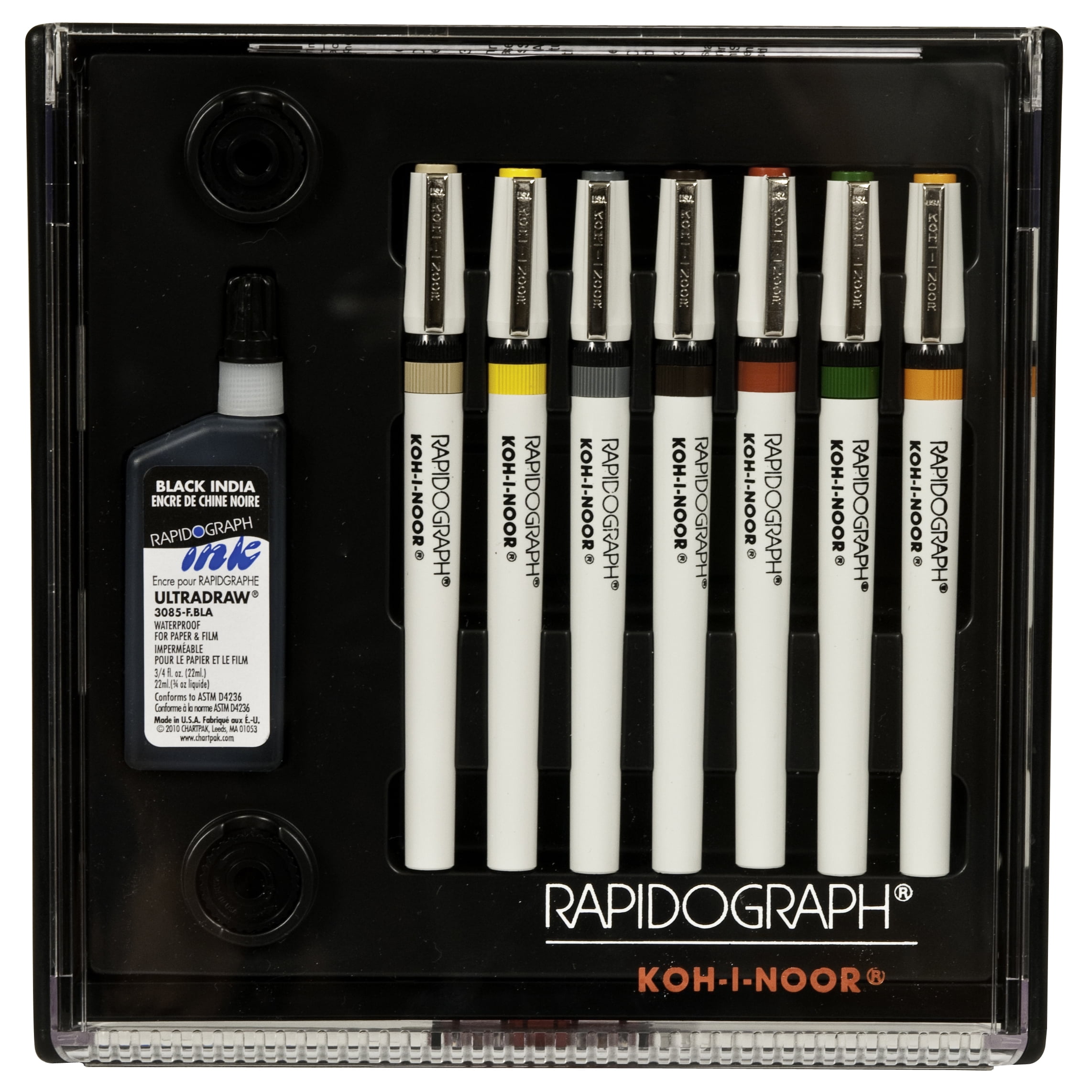 Koh-I-Noor Rapidograph 7-Pen Set, Fine, Assorted Sizes and Ink Colors ...