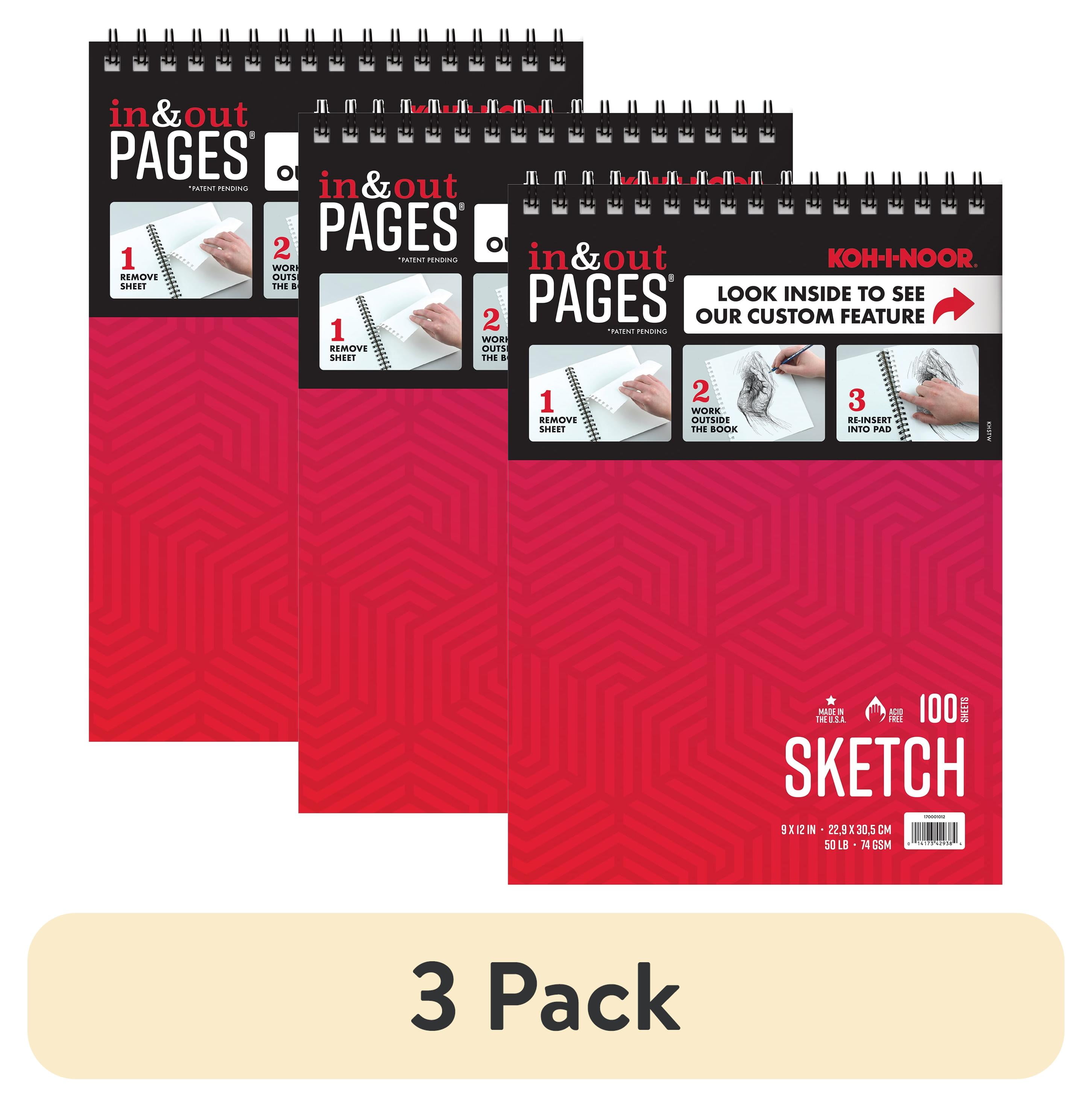 (3 pack) Koh I Noor Sketch Pad 9" x 12" 50lb./74GSM 100 Sheets Top Wire ...