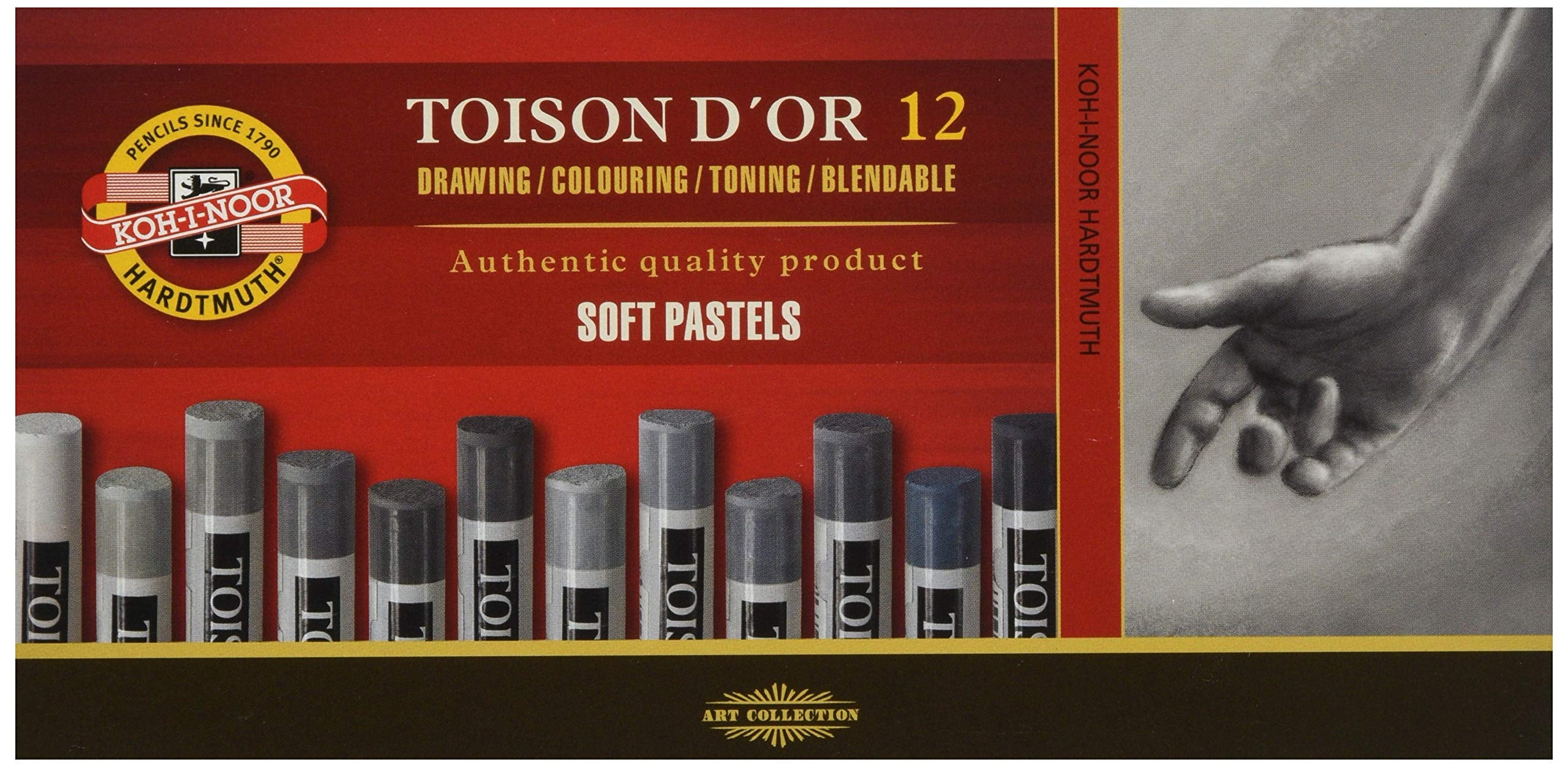 Koh-I-Noor TOISON D'OR 8522 Artist's Soft Pastels - Grey (Pack of 12 ...
