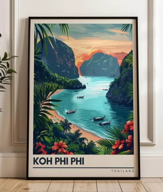 Koh Phi Phi Travel Poster, Thailand Wall Art Print, Illustration Poster, Artwork NO FRAMED ...