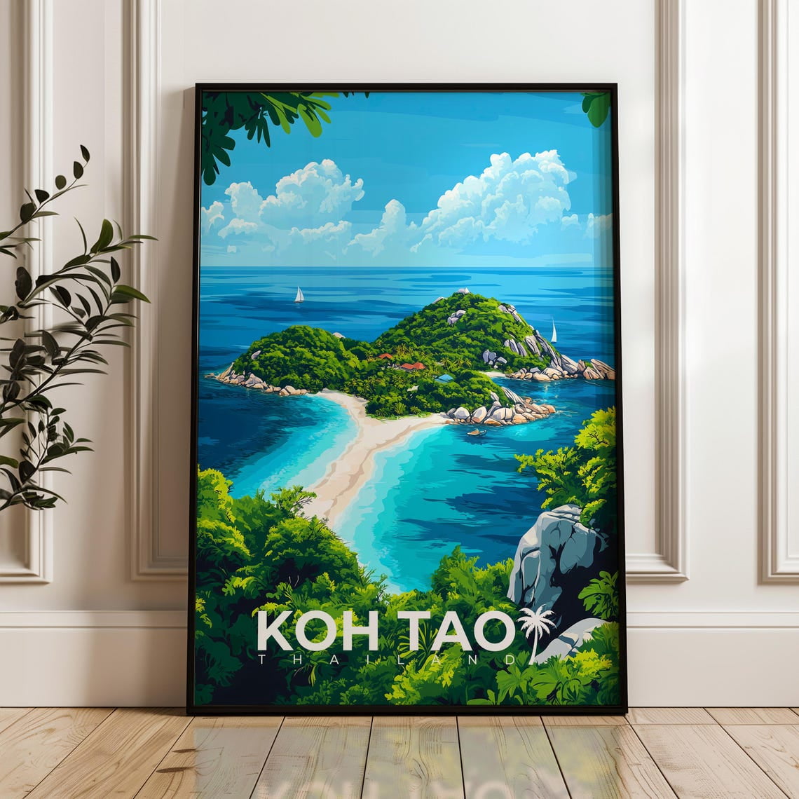 Koh Tao Travel Poster - Thailand Wall Art Print, Chumphon Illustration Artwork, Gulf Home ...