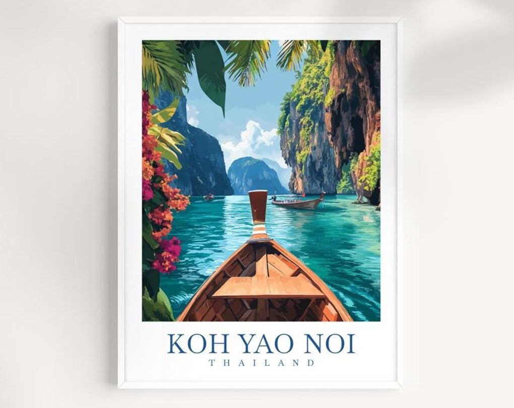 Koh Yao Noi Thailand Travel Print Wall Art - Illustrated Koh Yao Noi ...