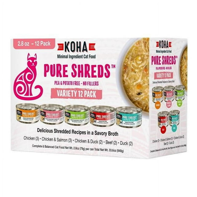 Koha 2.8 oz Cat Grain Free Shredded Variety Pack - Case of 24 - Walmart.com