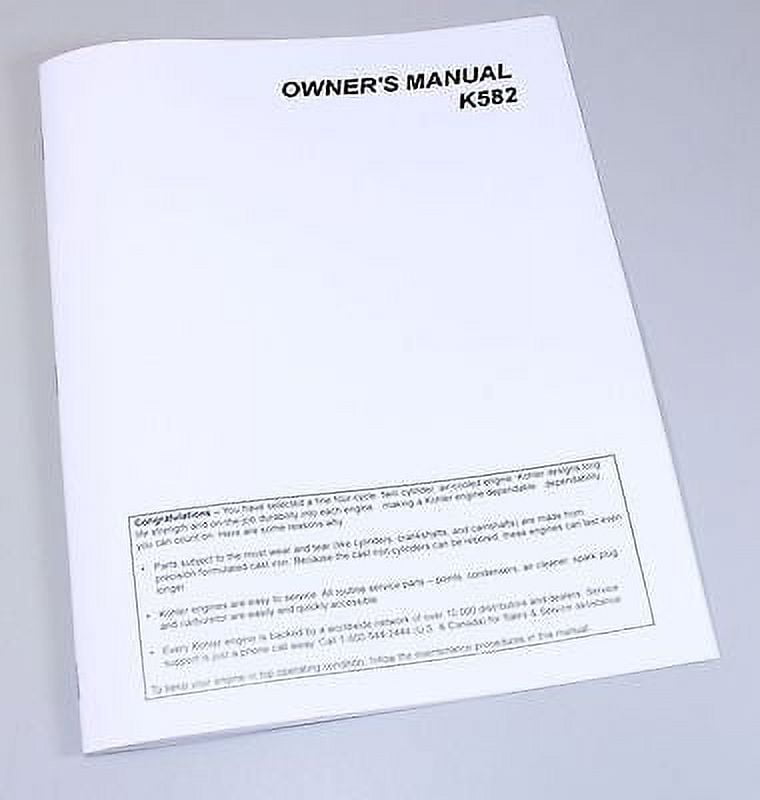 Kohler K582 Engine Owners Operators Manual Book Maintenance Lubrication ...