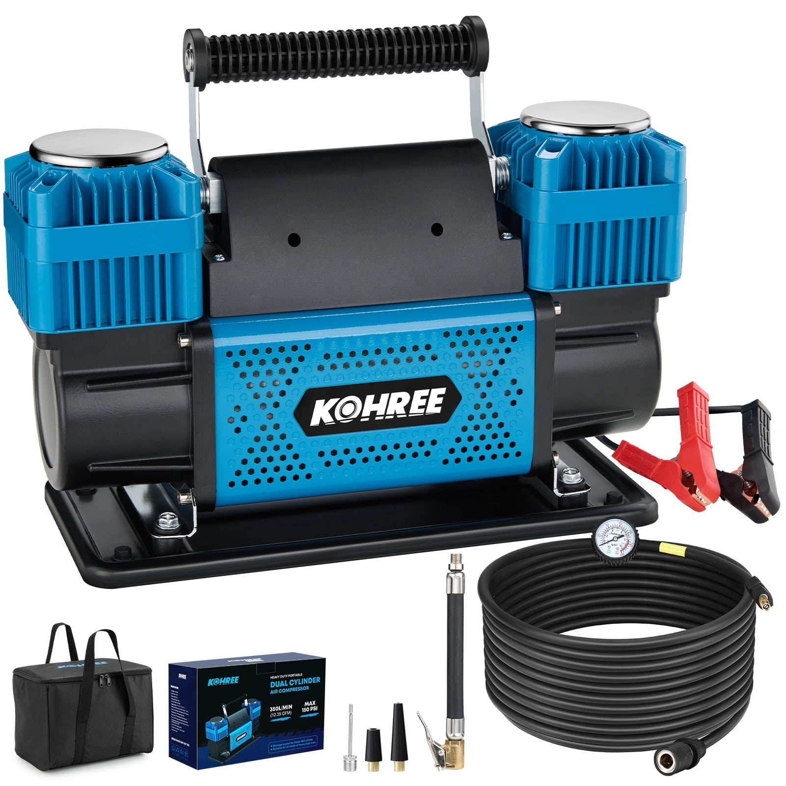 Kohree 12V Dual Cylinder Air Compressor,150 PSI Heavy Duty Tire Air ...