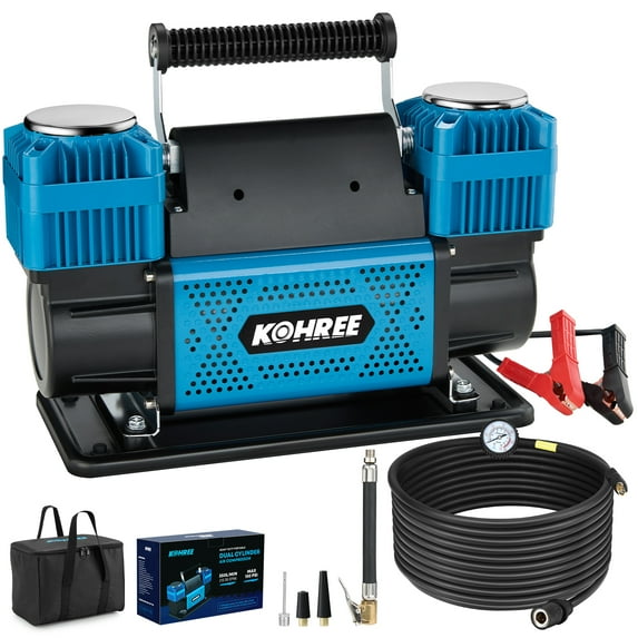 Kohree 12V Dual Cylinder Air Compressor,150 PSI Heavy Duty Tire Air Pump with 12.35 ft³/Min Fast ...