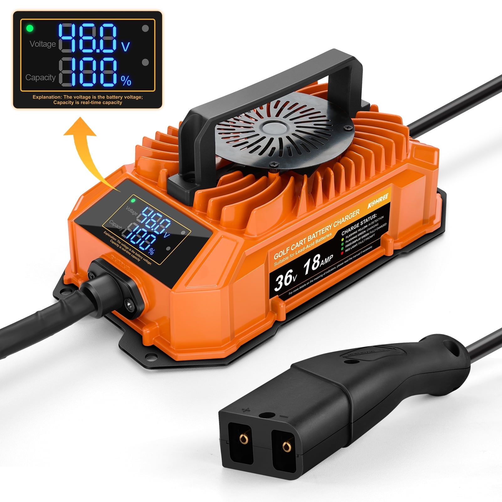 Kohree 36 Volts 18 AMP Golf Cart Battery Charger with Smart LCD Display ...