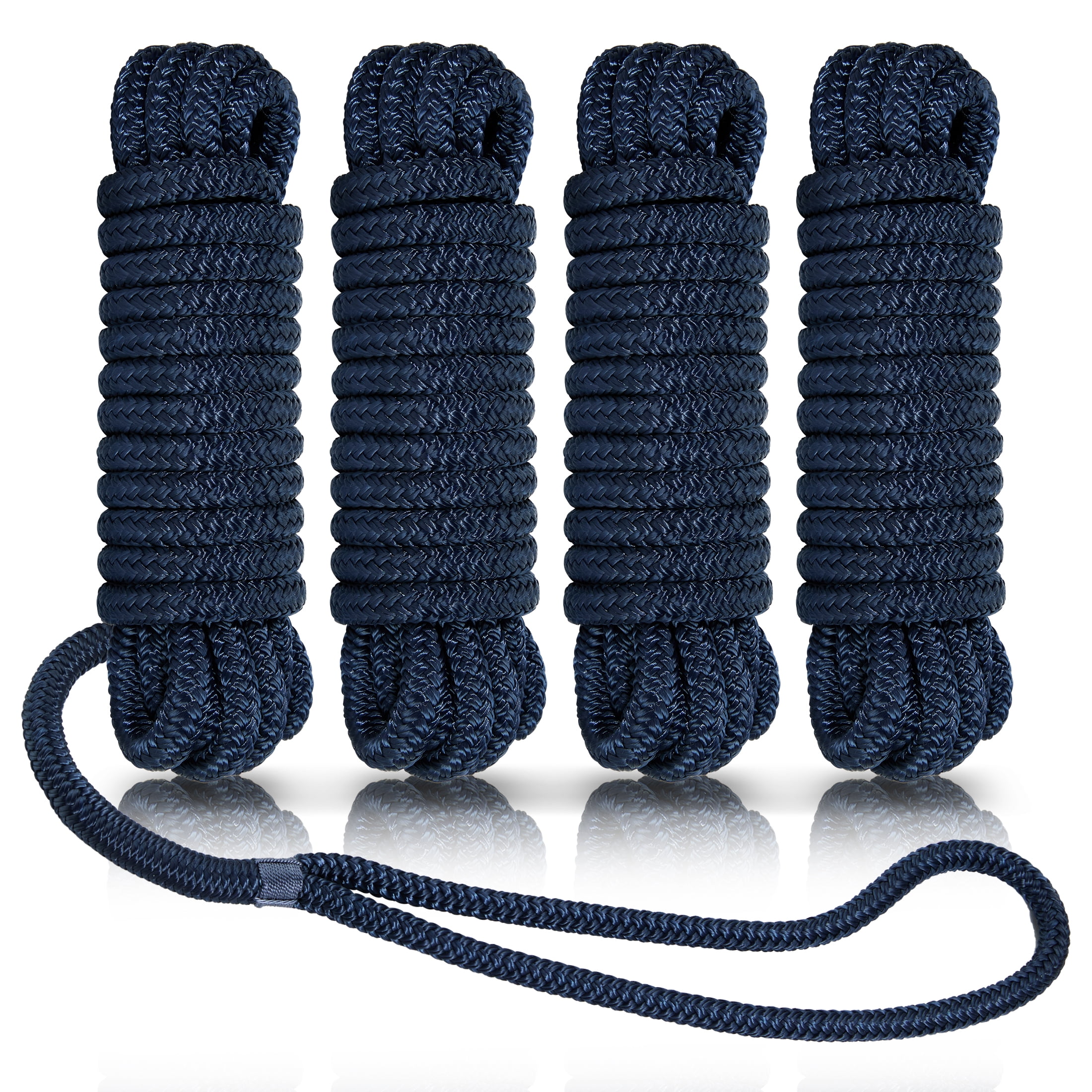 Kohree 4 Pack Boat Dock Lines - 15 'x 3/8" Double Braided Nylon Boat Dock Lines with 12" Eyelet ...