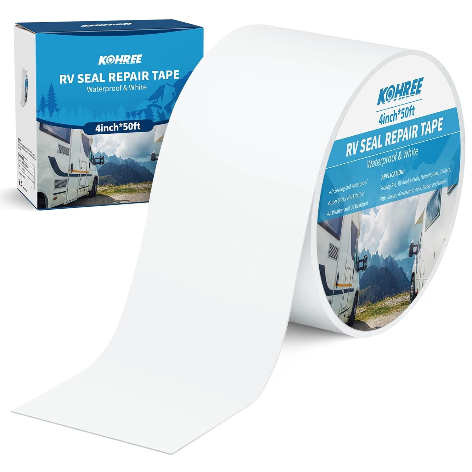 Kohree 4" x 50' RV Sealant Tape UV Weatherproof for RV Repair, Window, Boat Sealing, Truck Stop ...