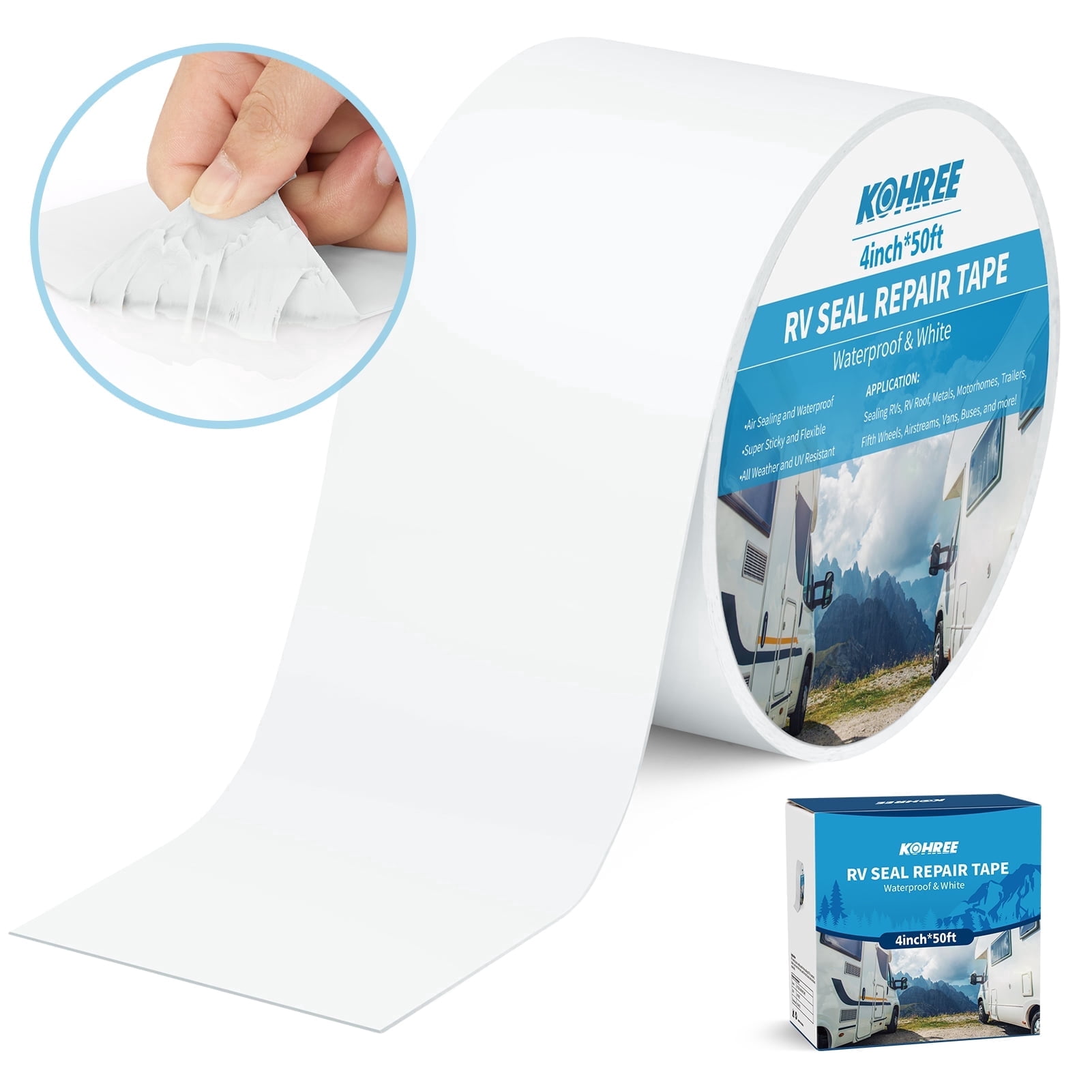 Kohree, RV Sealant Tape, 4" x 50', Waterproof Weatherproof White ...