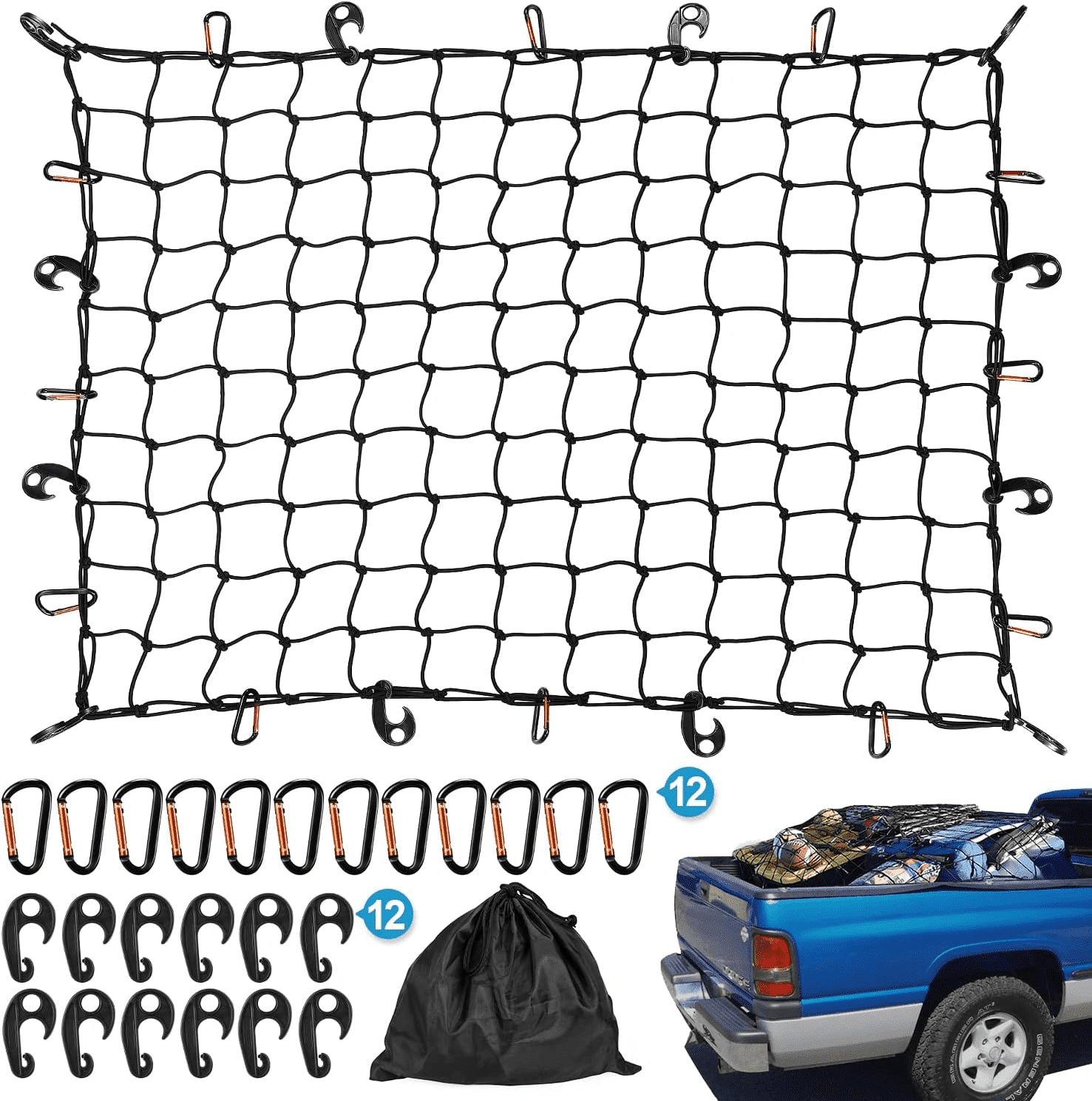 Kohree 4'x6' to 8'x12' Super Duty Bungee Cargo Net for Truck Bed ...