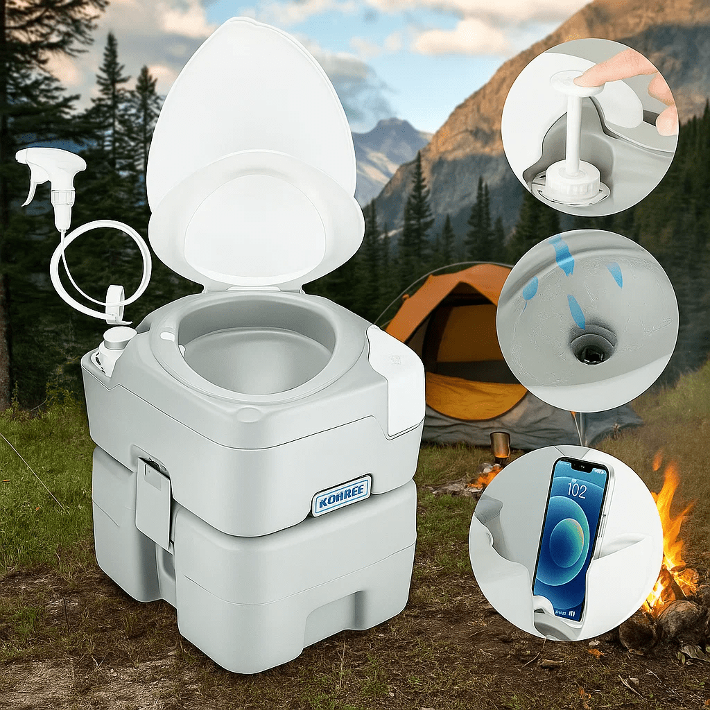 Kohree 5.3 Gal 20L Portable Toilet with Washing Sprayer for Adults with Diagonal Enlargerd Bowl ...