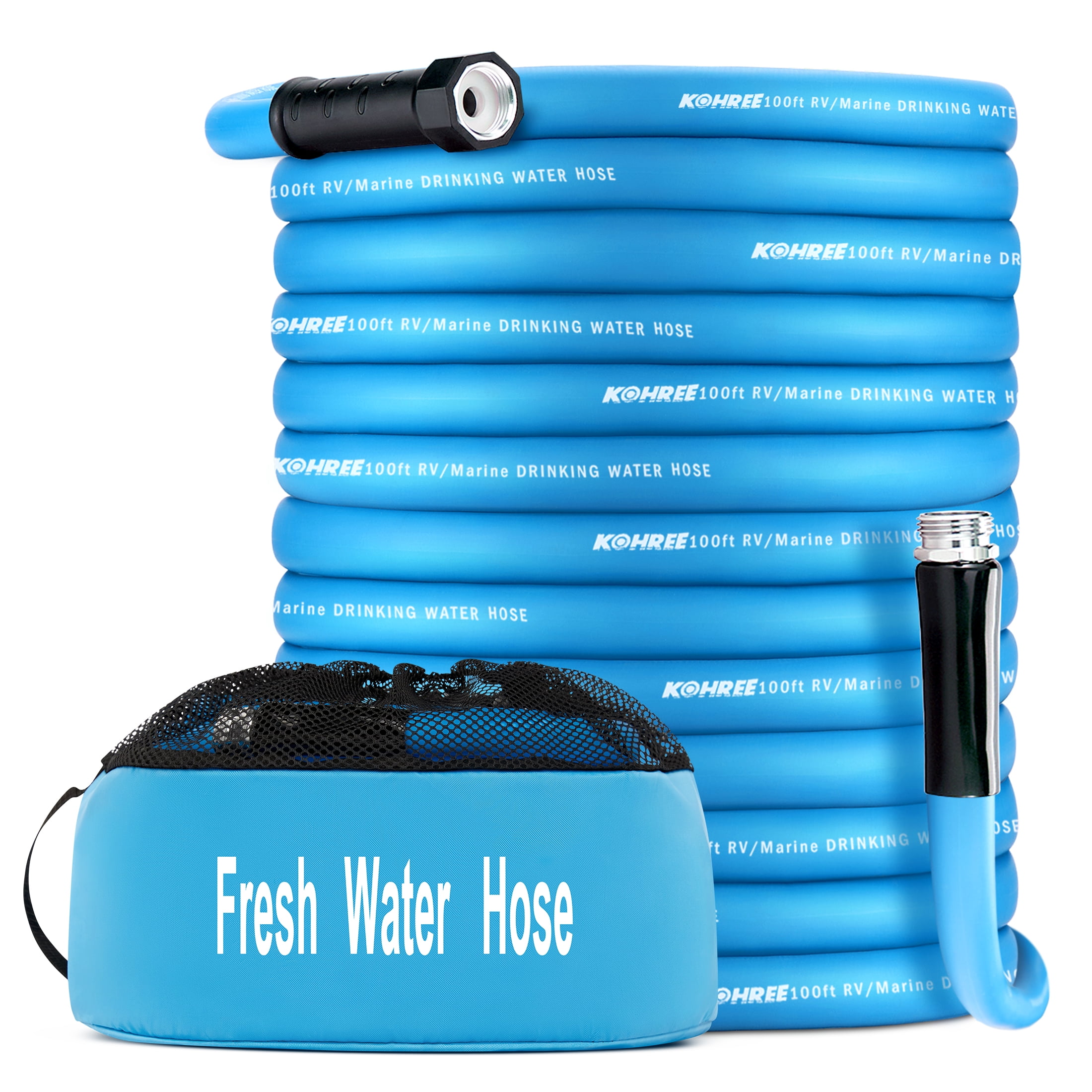 Kohree Blue 100FT RV Water Hose with Storage Bag, 5/8'' ID Drinking ...