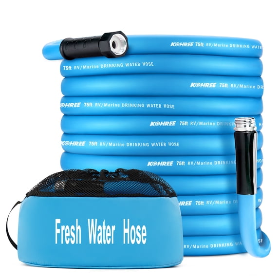 Kohree Blue 75FT RV Water Hose with Storage Bag, 5/8'' ID Drinking ...