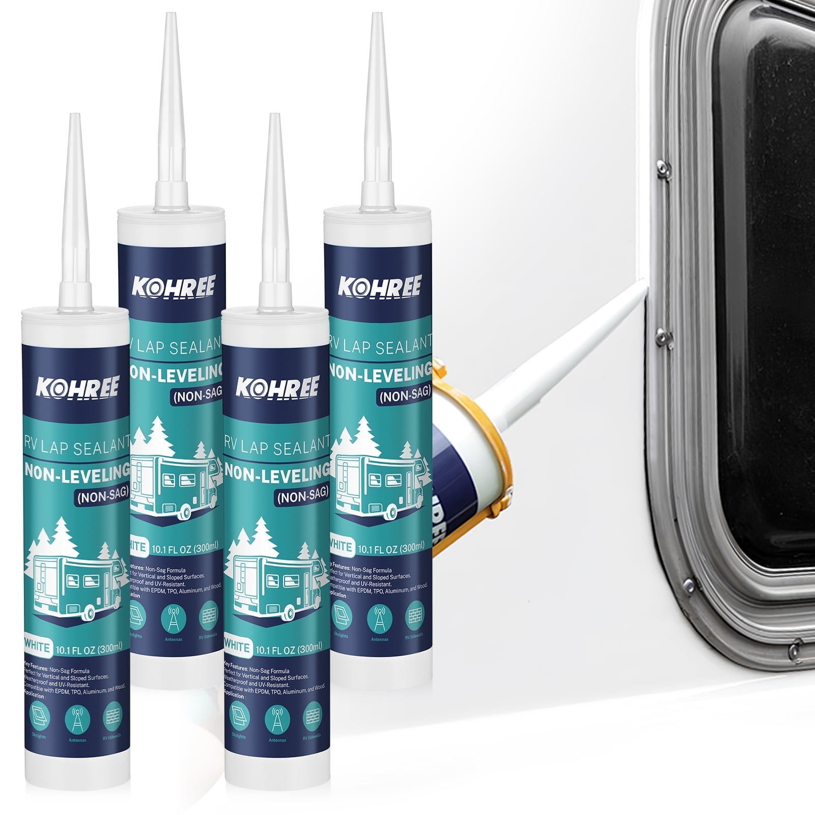 Kohree Non-Leveling RV Roof Sealant 4 Pack,White Non-Sag Lap Sealant for RV Roof Repair ...