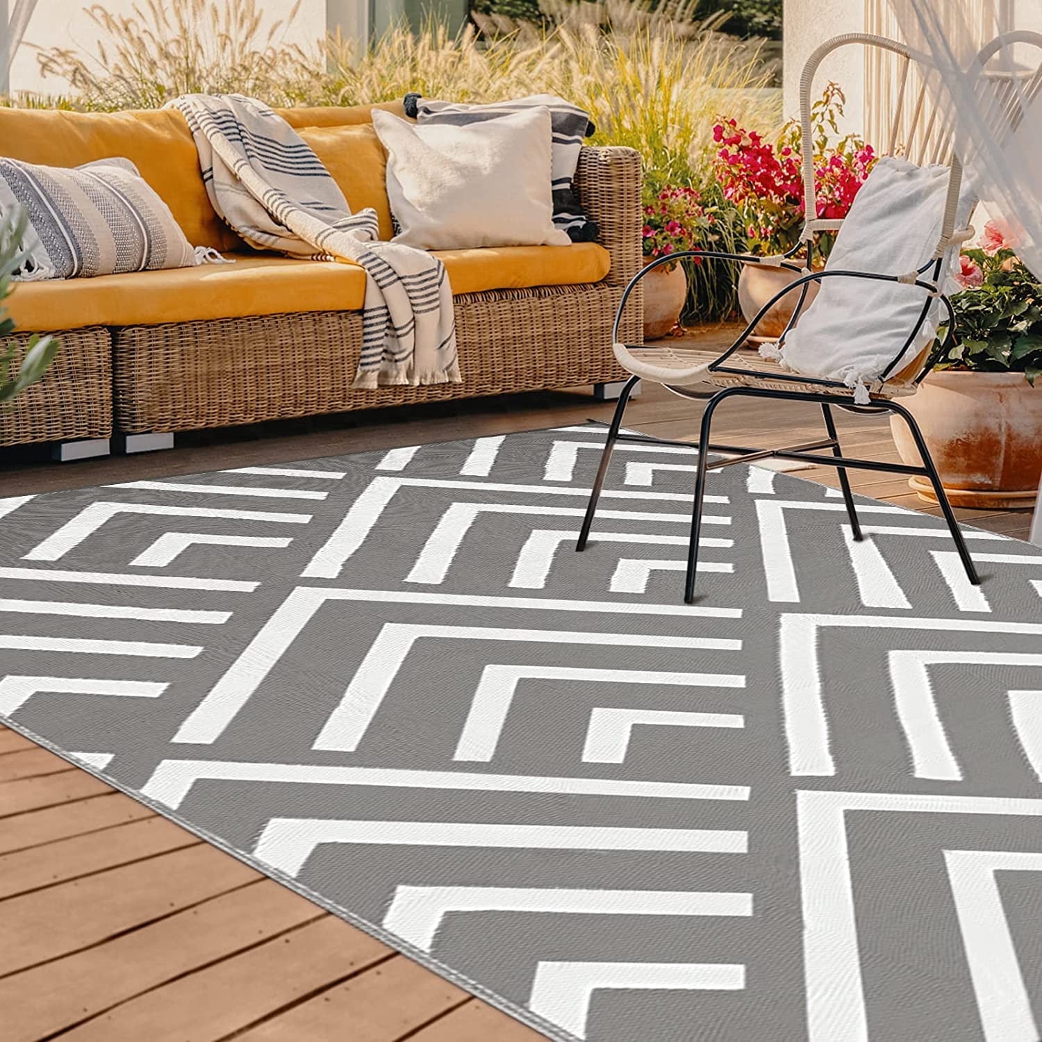 Kohree Outdoor Plastic Straw Rug 9'x12' ,Waterproof Mat with 4 Corner ...