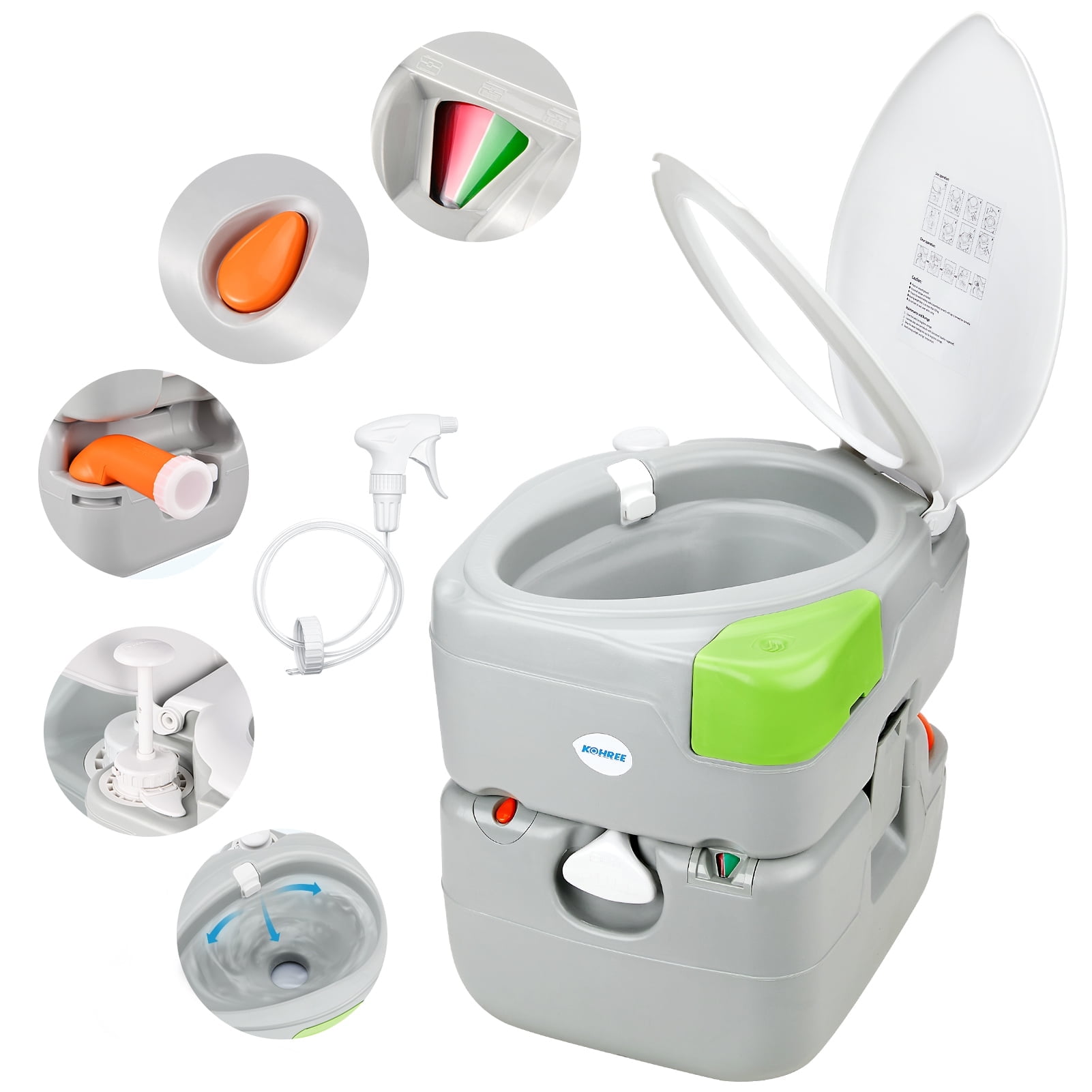 Kohree Portable Push-rod Toilet, 22L/5.8 Gallon Camping Toilet with ...