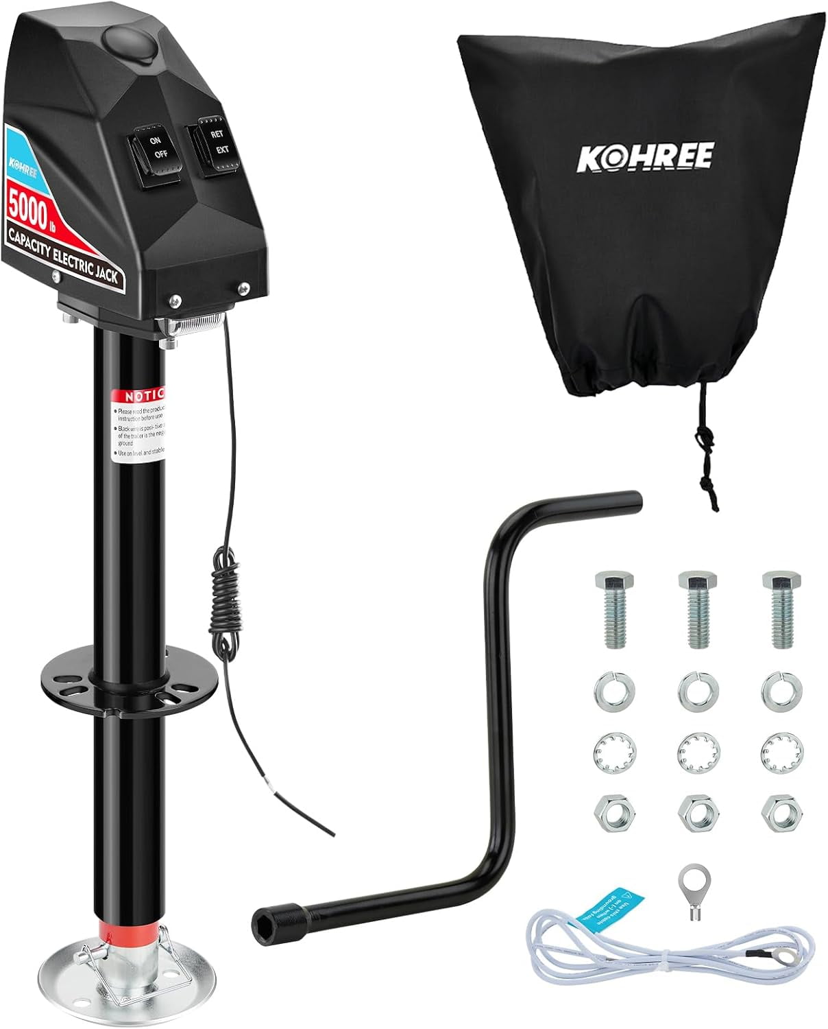 Kohree Heavy-Duty RV Electric Trailer Jack 5000lbs, Stainless Steel ...