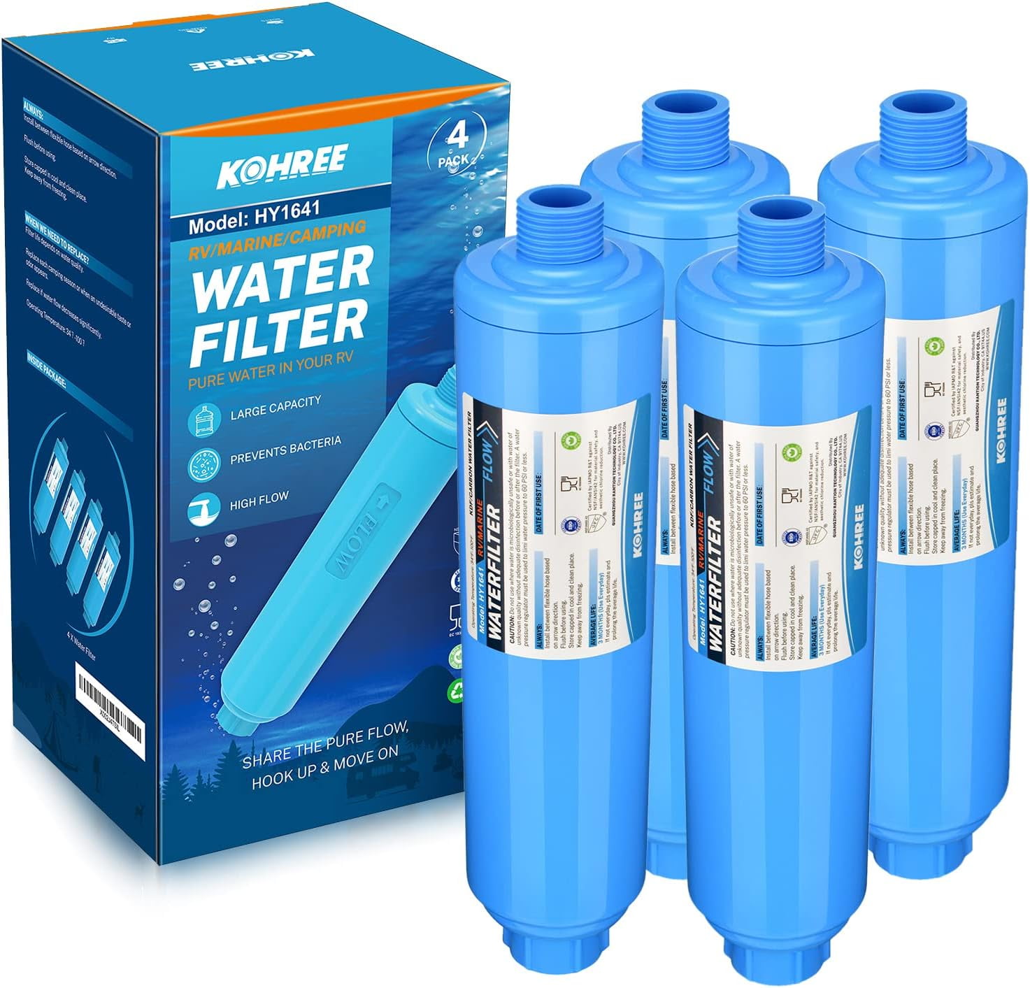Kohree RV Inline Water Filter, Reduces Chlorine, Bad Taste, Odor, NSF ...