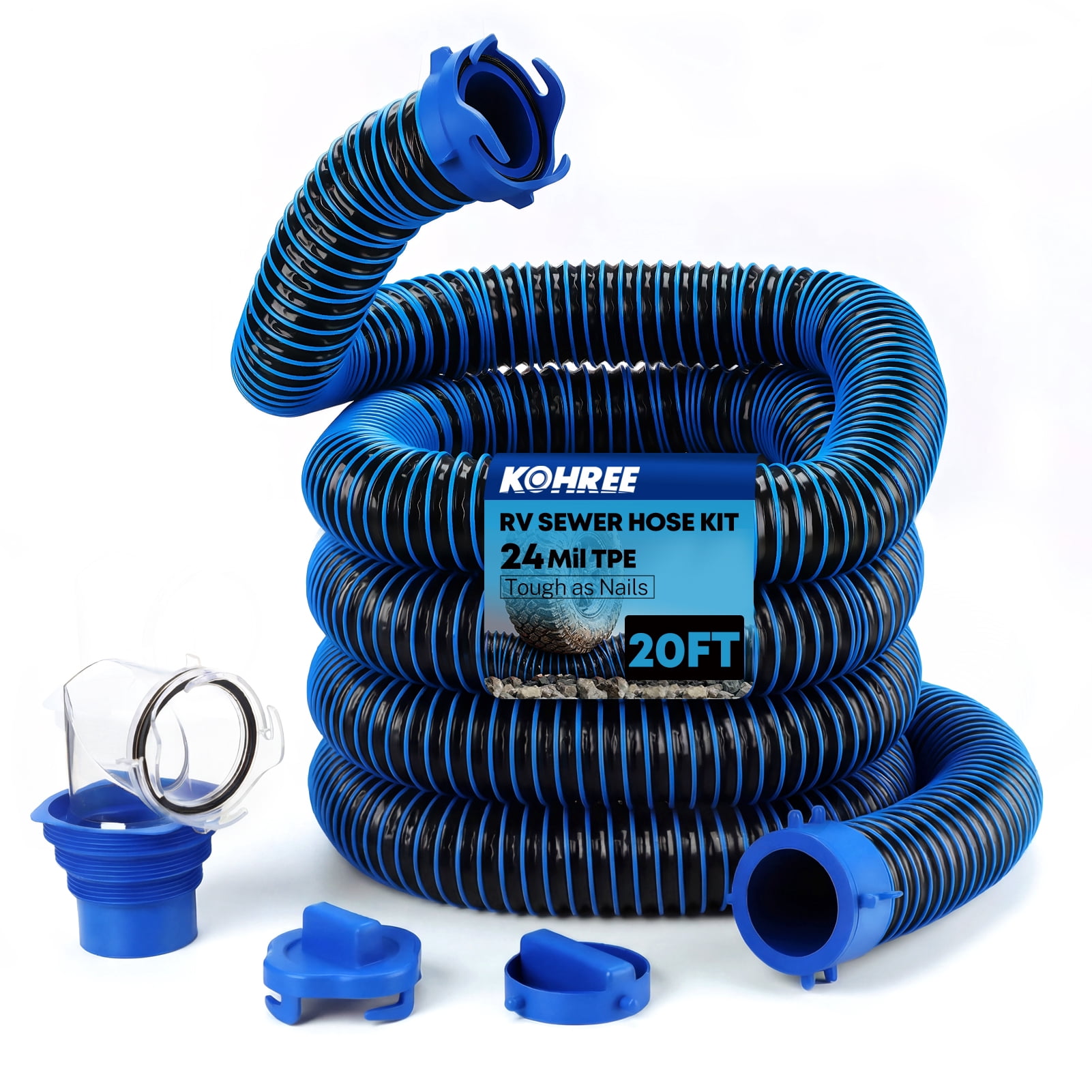 Kohree 20FT RV Sewer Hose Kit, 24-Mil Heavy Duty TPE Material for ...