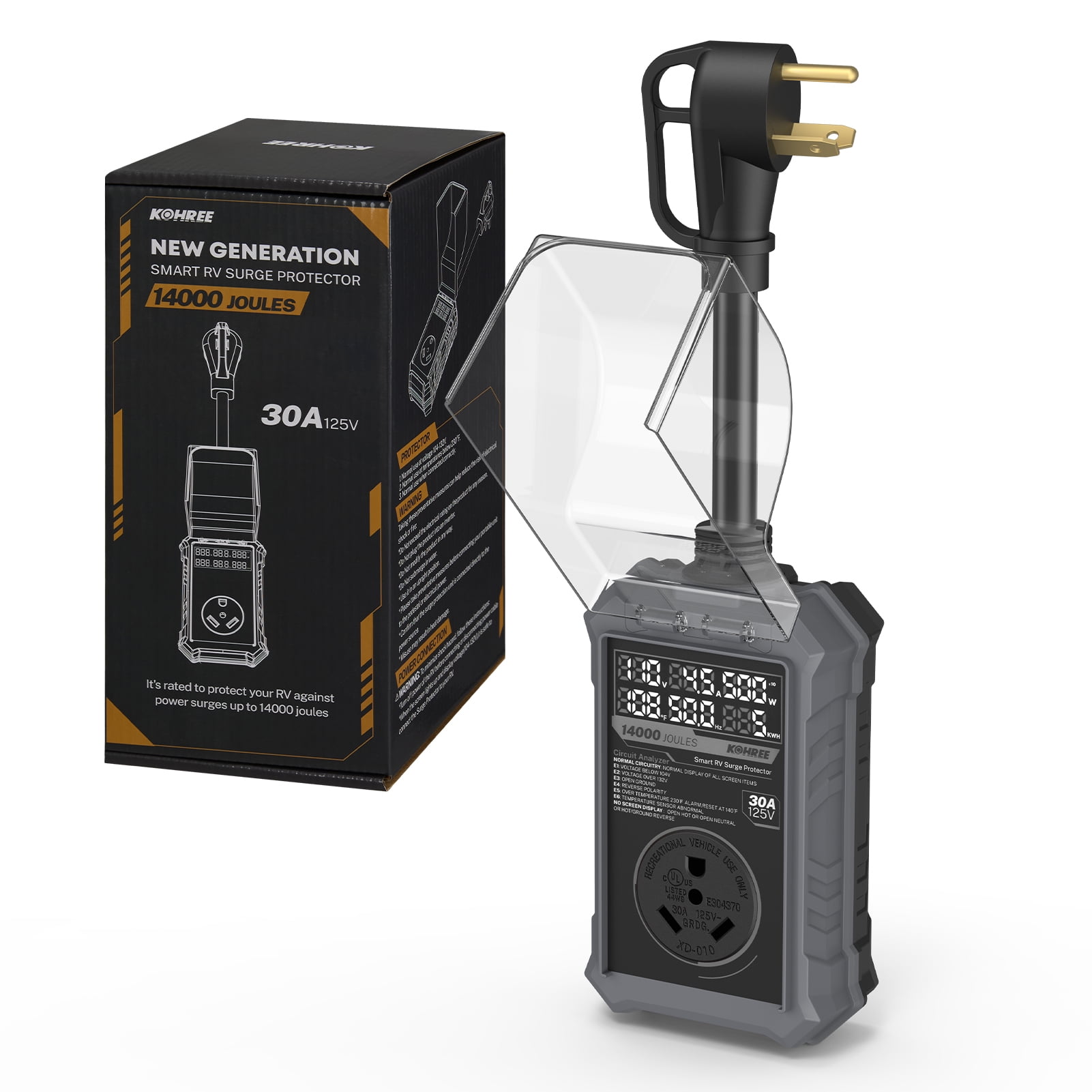 Kohree RV Surge Protector 30 Amp 14000 Joules Auto Shut Off, Circuit ...