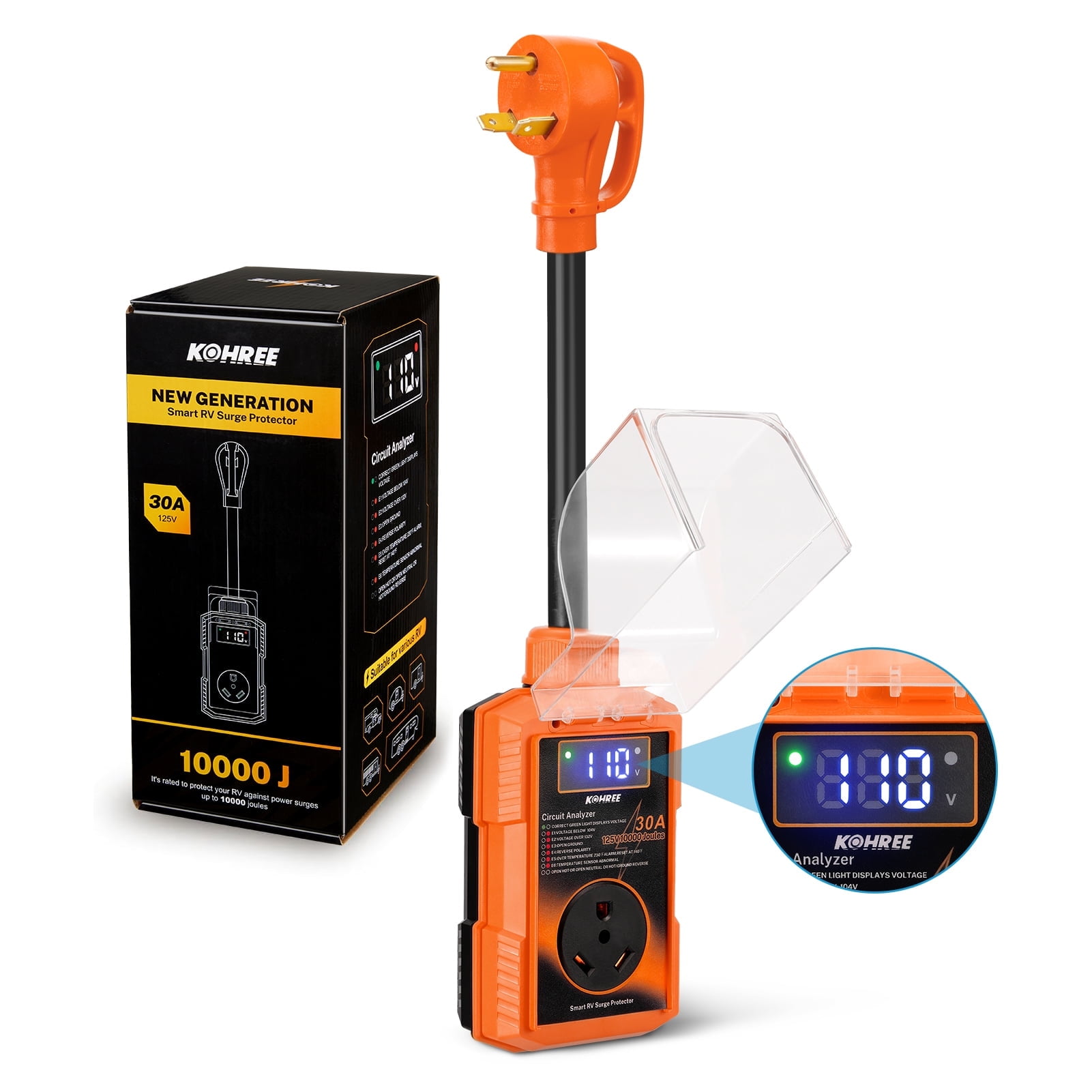 Kohree RV Surge Protector 50 Amp 12000 Joules with High/Low Voltage ...