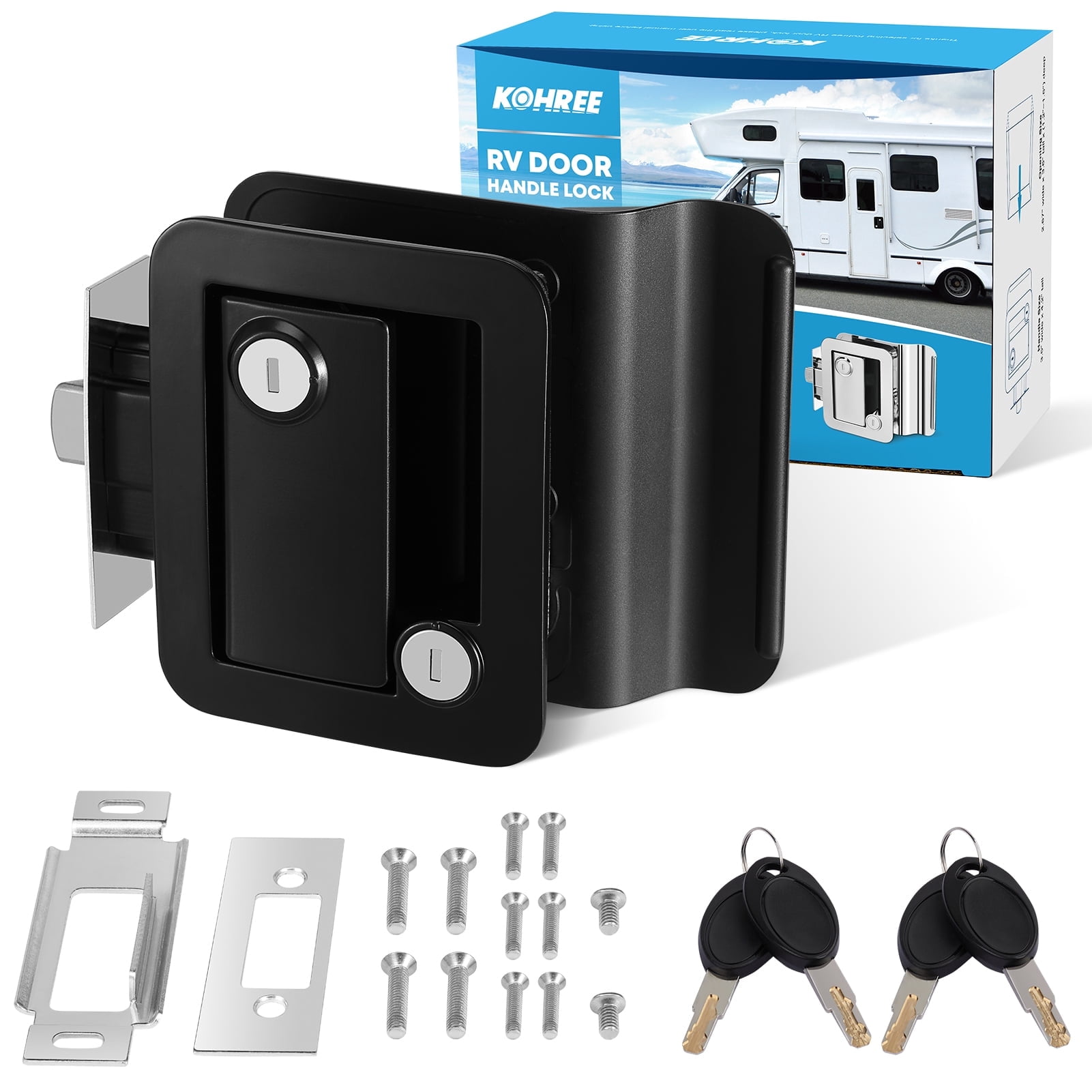 Kohree RV Entry Door Lock with Paddle Deadbolt Black, 100% Metal, Easy ...