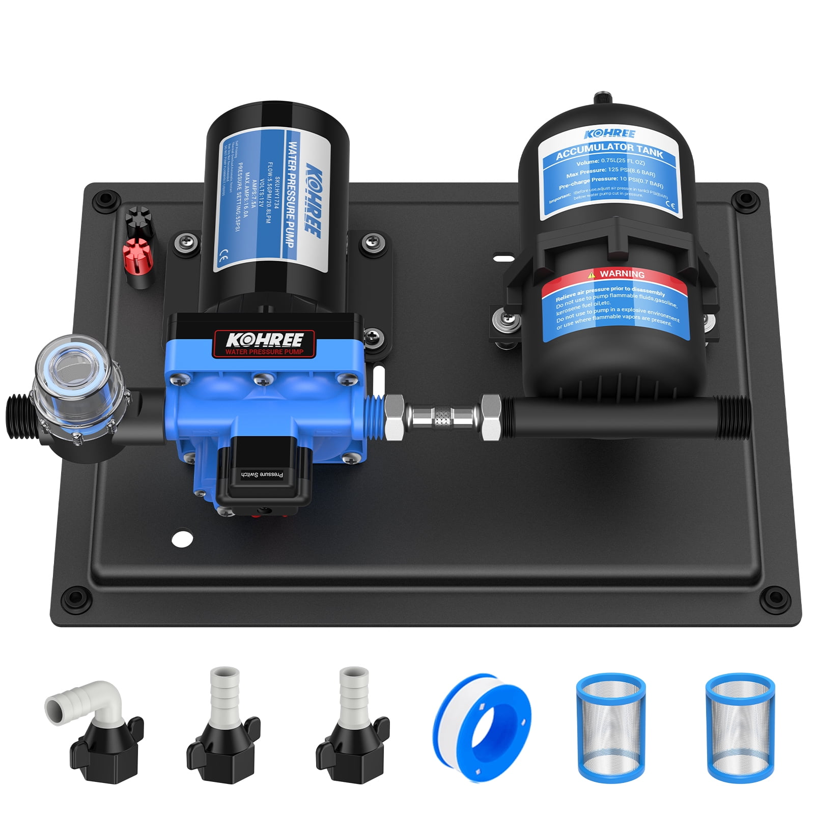 Kohree Water Pressure Diaphragm Pump Self-Priming Pump 12V DC 5.5GPM ...