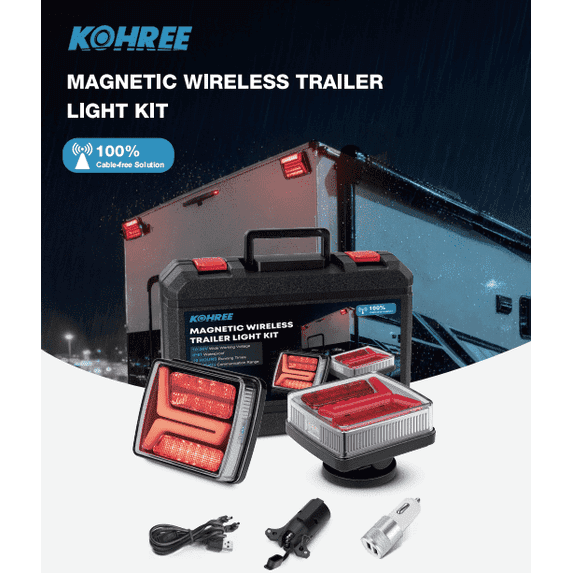 Kohree Wireless Trailer Lights Magnetic, Rechargeable Wireless Trailer ...