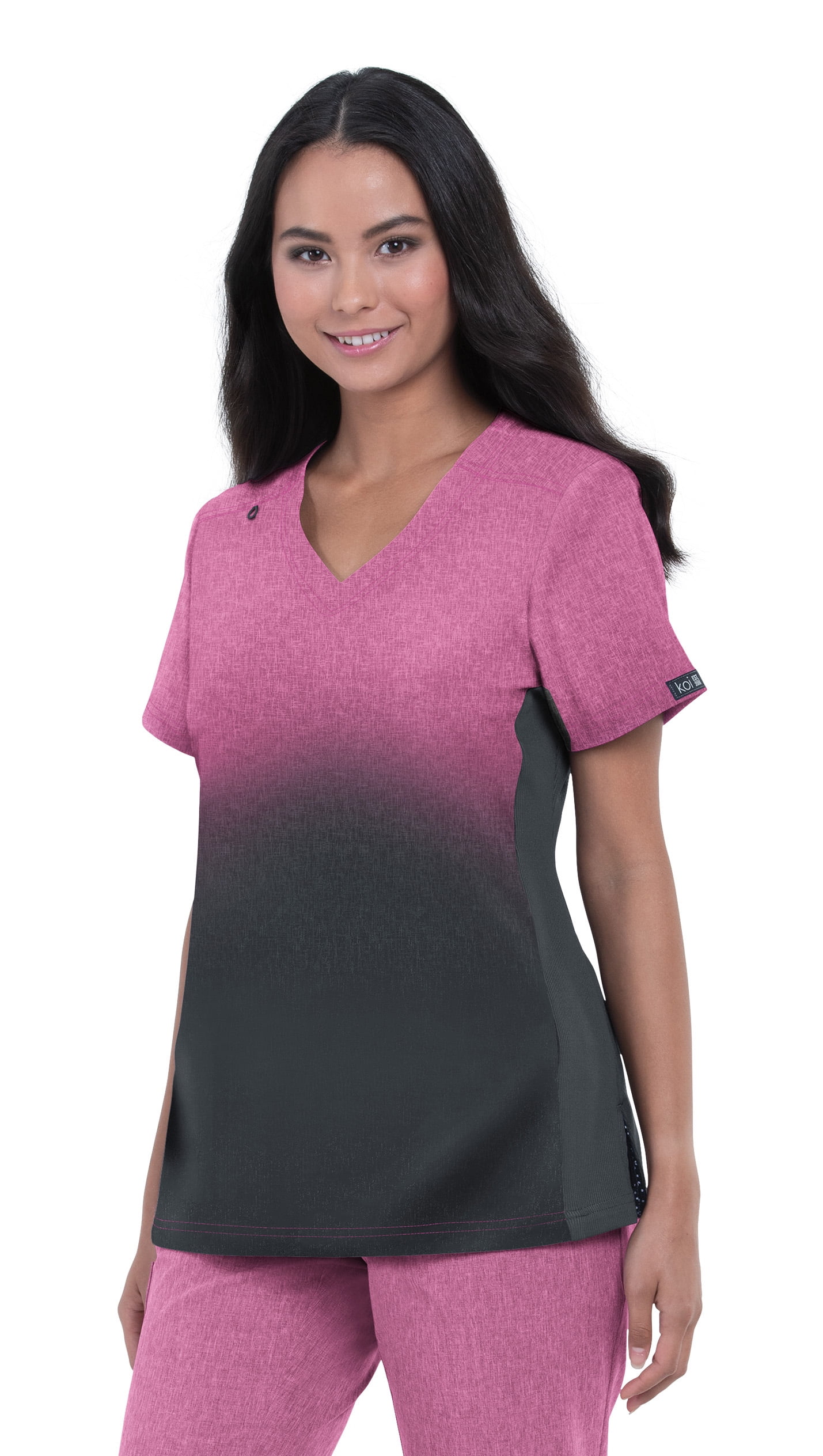 Koi Basics Womens Ombre Scrub Top-Heather Azalea Charcoal Ombre-Large ...