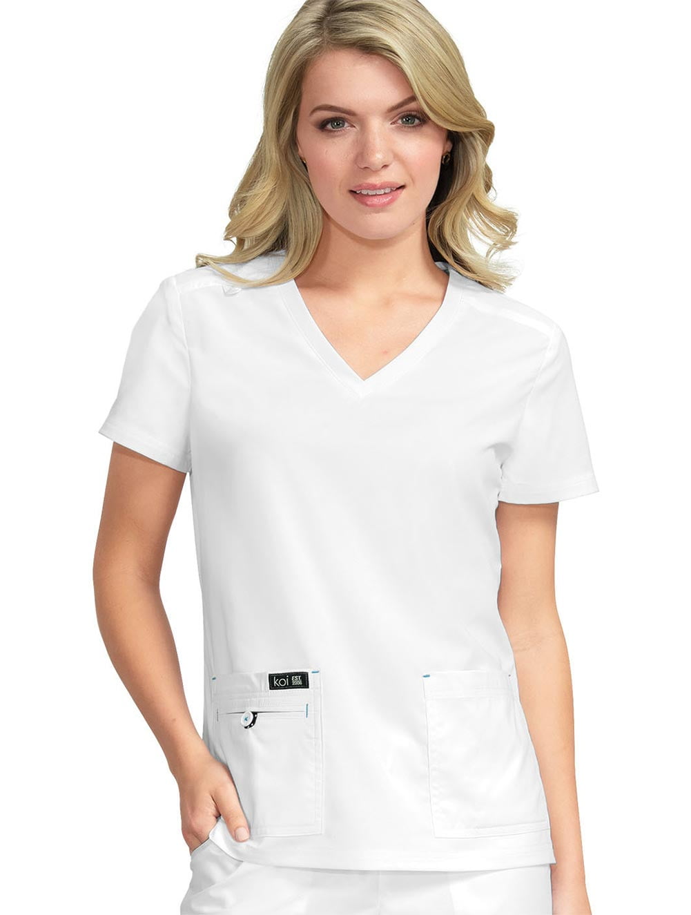 koi Basics Becca Women's 4-Pocket Stretch Scrub Top White 4XL - Walmart.com