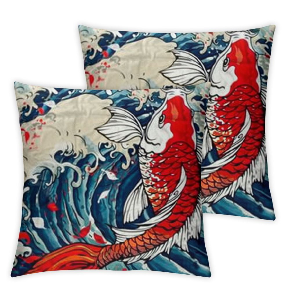 Koi Duvet Cover, Goldfish Comforter Cover Sea Wave Quilt Cover Ukiyo-E ...
