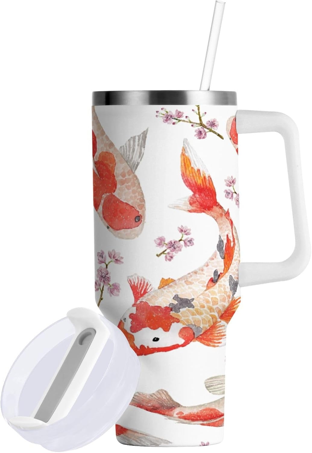 Koi Fish 40 oz Tumbler with Handle, Stainless Steel Vacuum Insulated ...