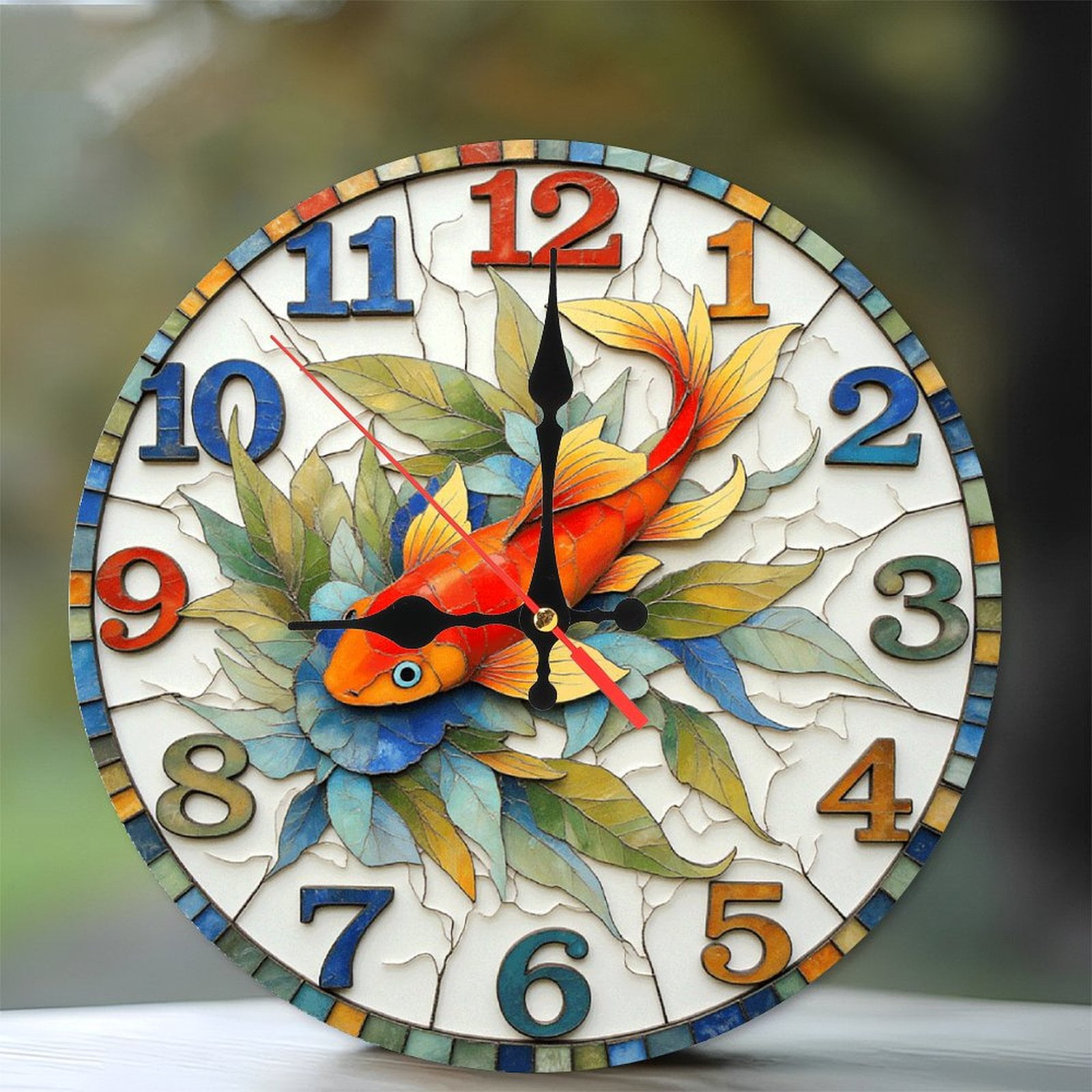 Koi Fish Decorative Wall Clock with Colorful Design 10-Inch Silent ...