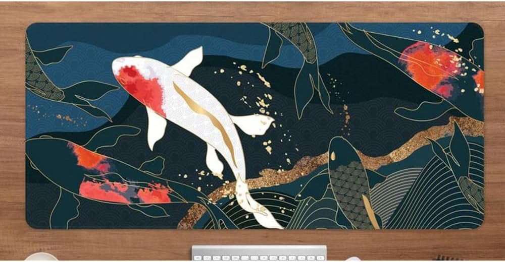 Koi Fish Desk Mat Japanese Mousepad Lotus Flowers and Leaves Desk Pad ...