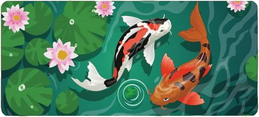 Koi Fish Desk Mat Japanese Mousepad Lotus Flowers and Leaves Mouse Mat ...